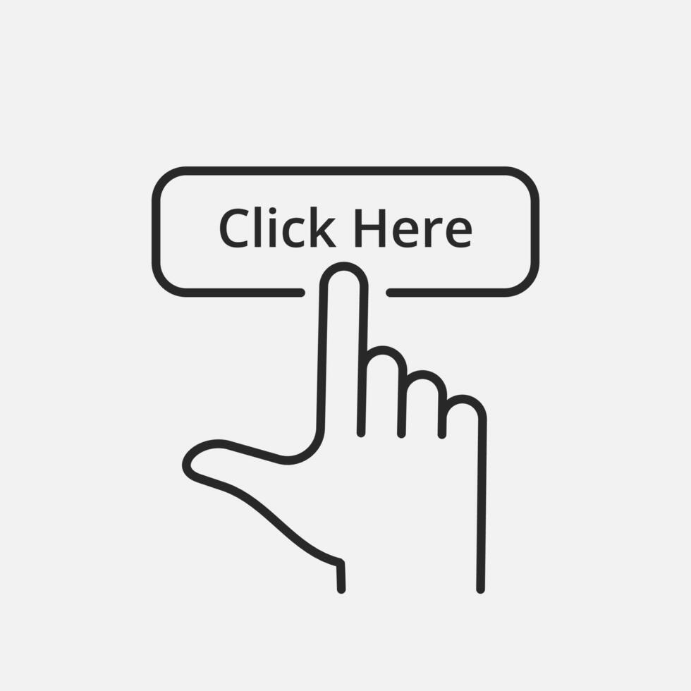 Click here button with hand pointer clicking line icon. Push button ...