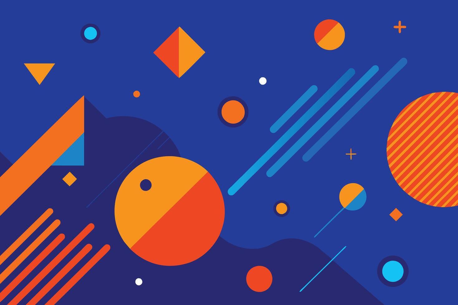 Minimal Geometric Background Dynamic Blue Shapes Composition With Orange Lines Abstract