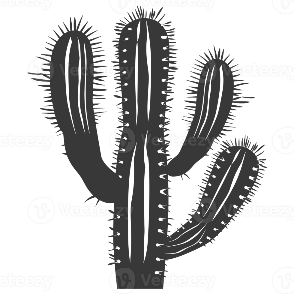 Ai Generated Silhouette Cactus Plant Black Color Only 40737222 Png