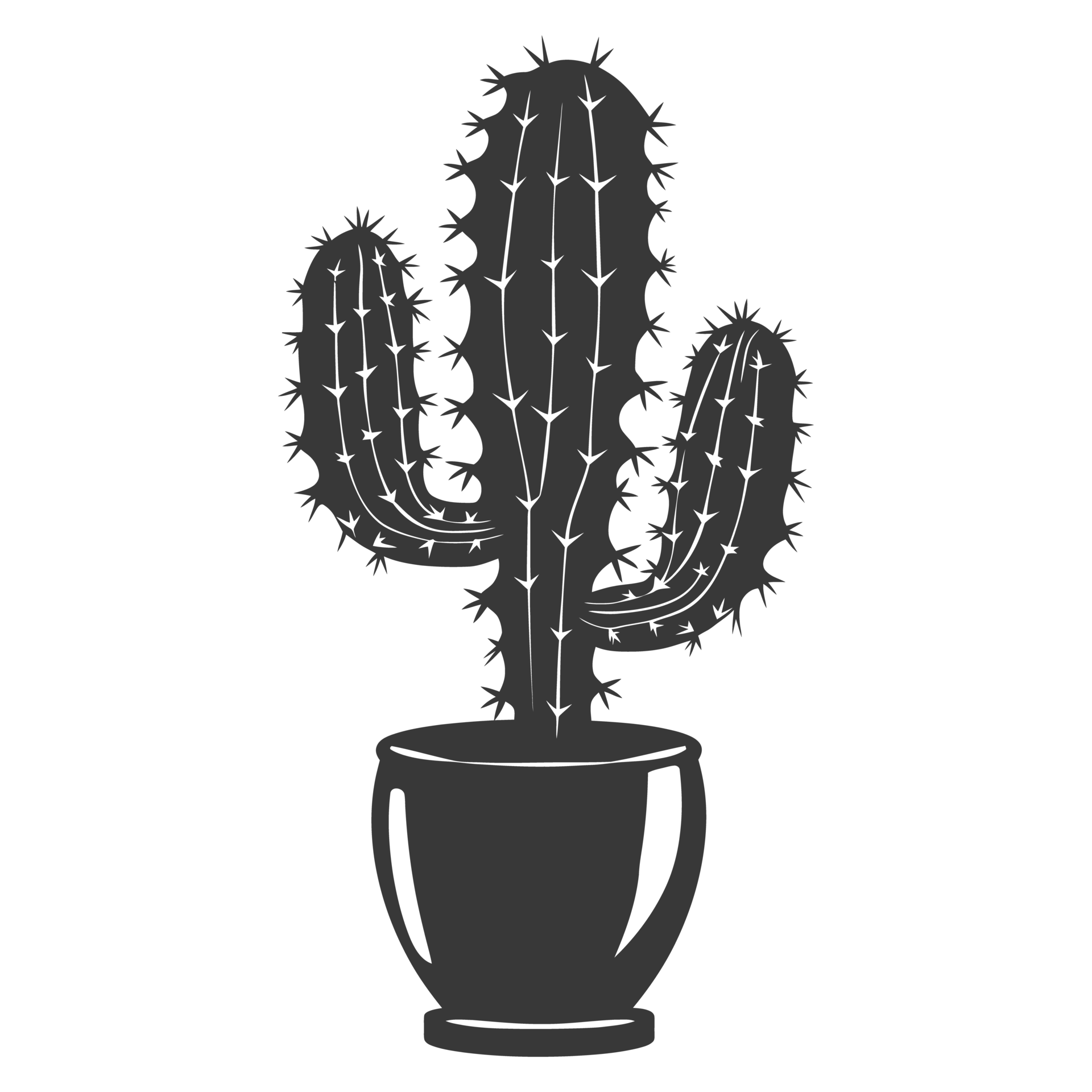 Ai Generated Silhouette Cactus Plant In The Vase Black Color Only 40737375 Png