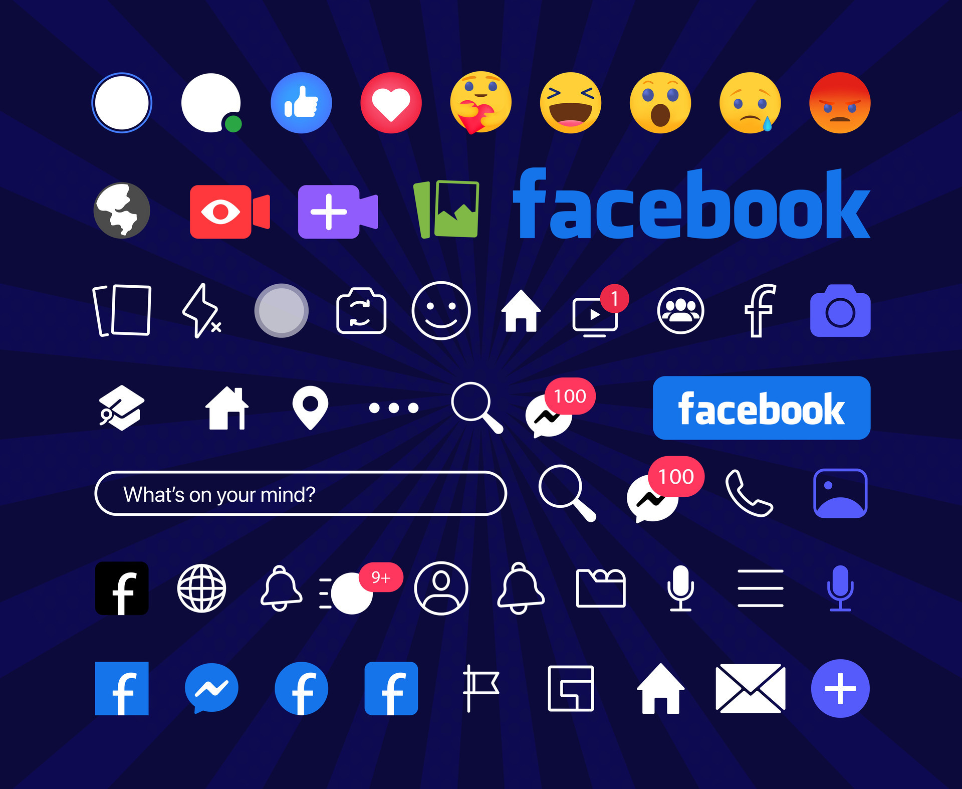 Facebook button icon. Set screen social media and social network interface template. Stories ...