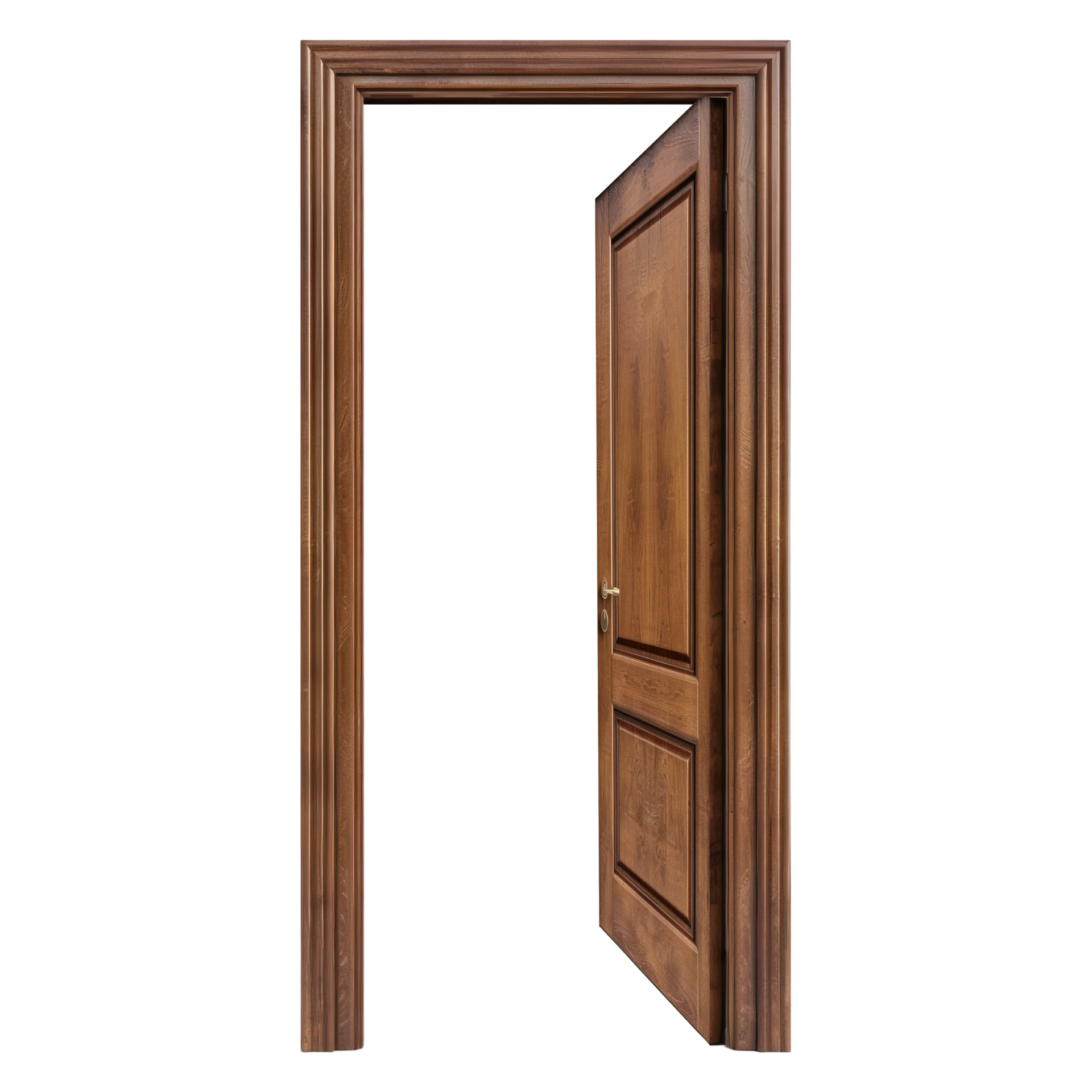 AI generated Open Door Isolated on Transparent Background. Front view Open Wooden Door with ...