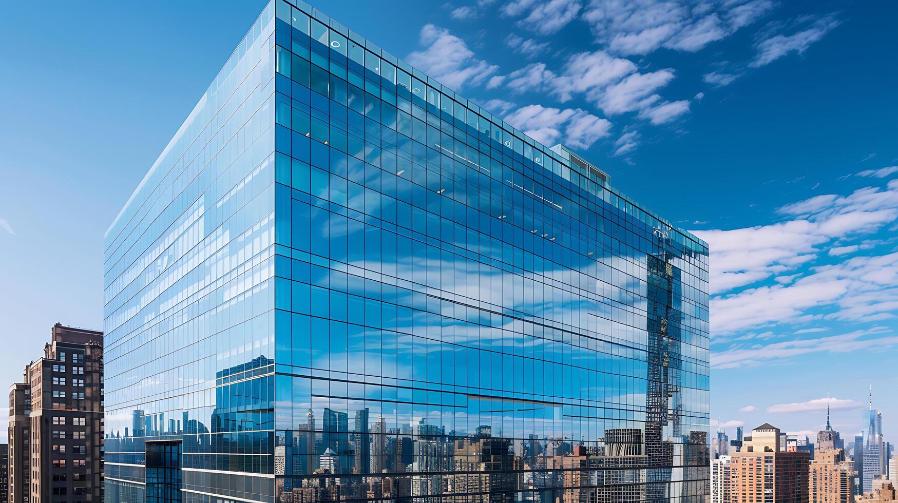 AI generated Modern Glass Office Building Reflects Blue Sky and ...