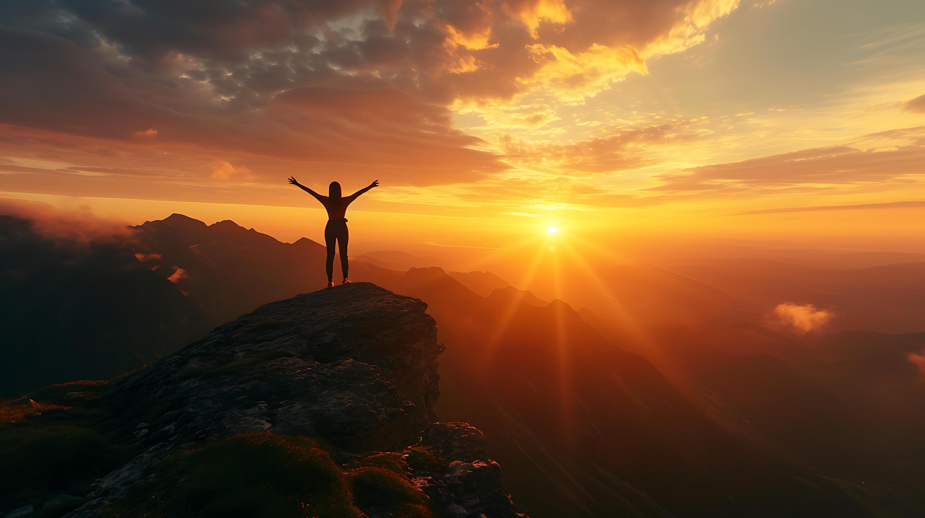 AI generated Embracing Change Silhouette on Cliff Strives Toward New Beginnings Amidst ...