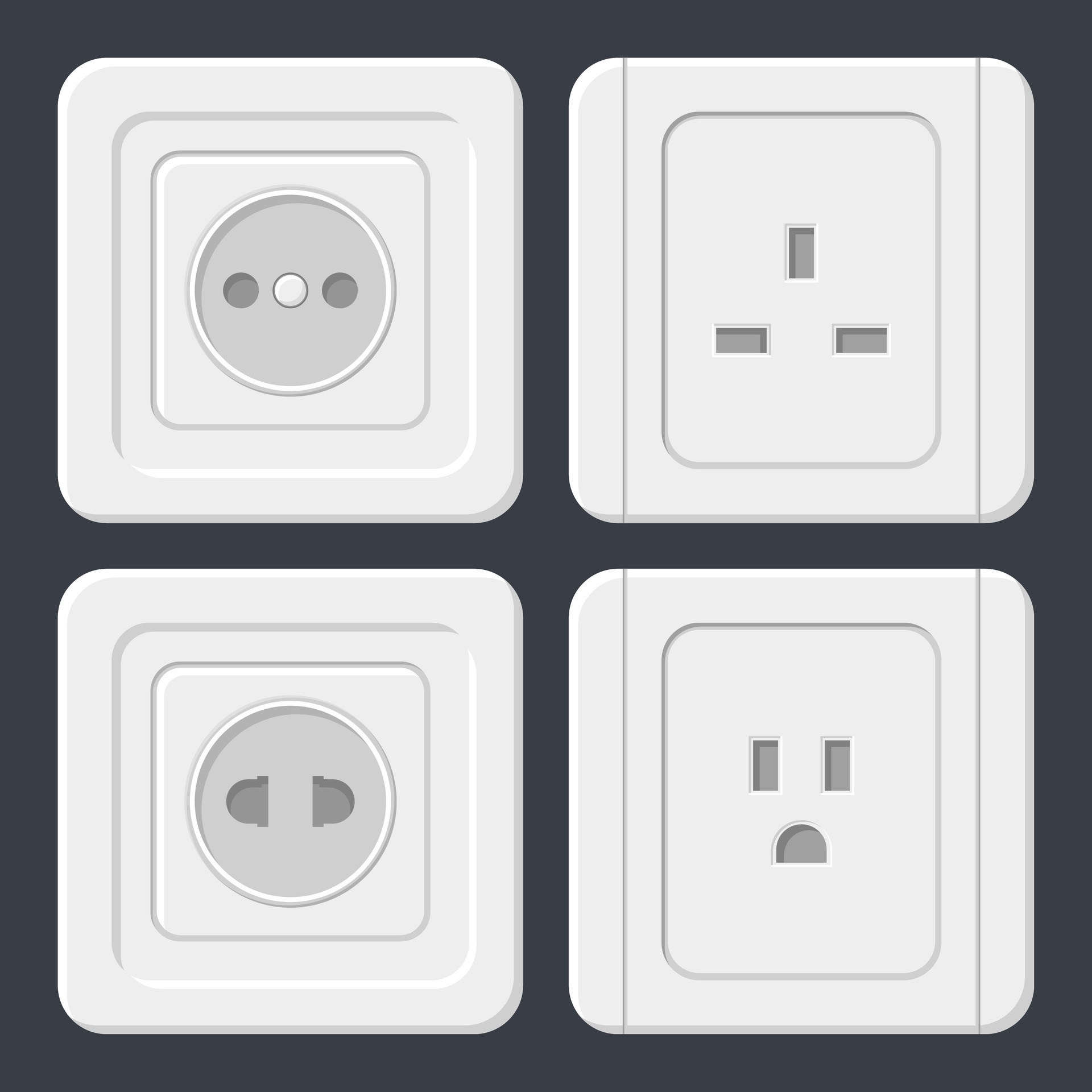 Collection of White Electrical Socket Icons. Design Graphics. Vector ...