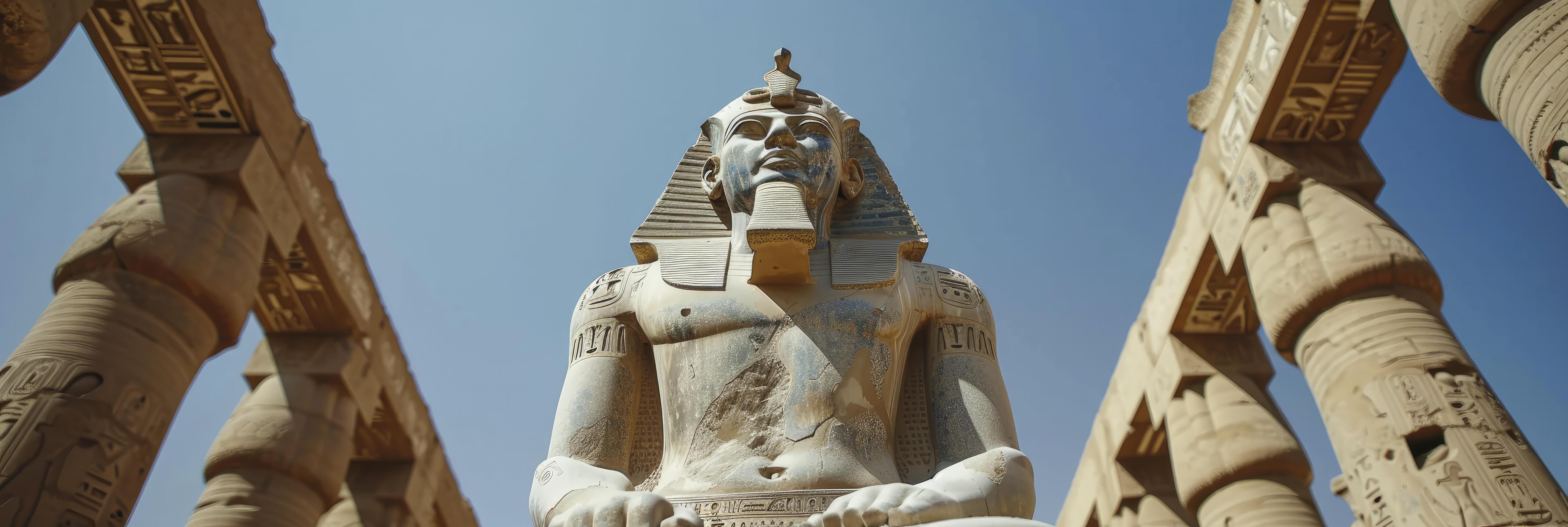 AI generated A statue of an egyptian pharaoh located outside temple in ...