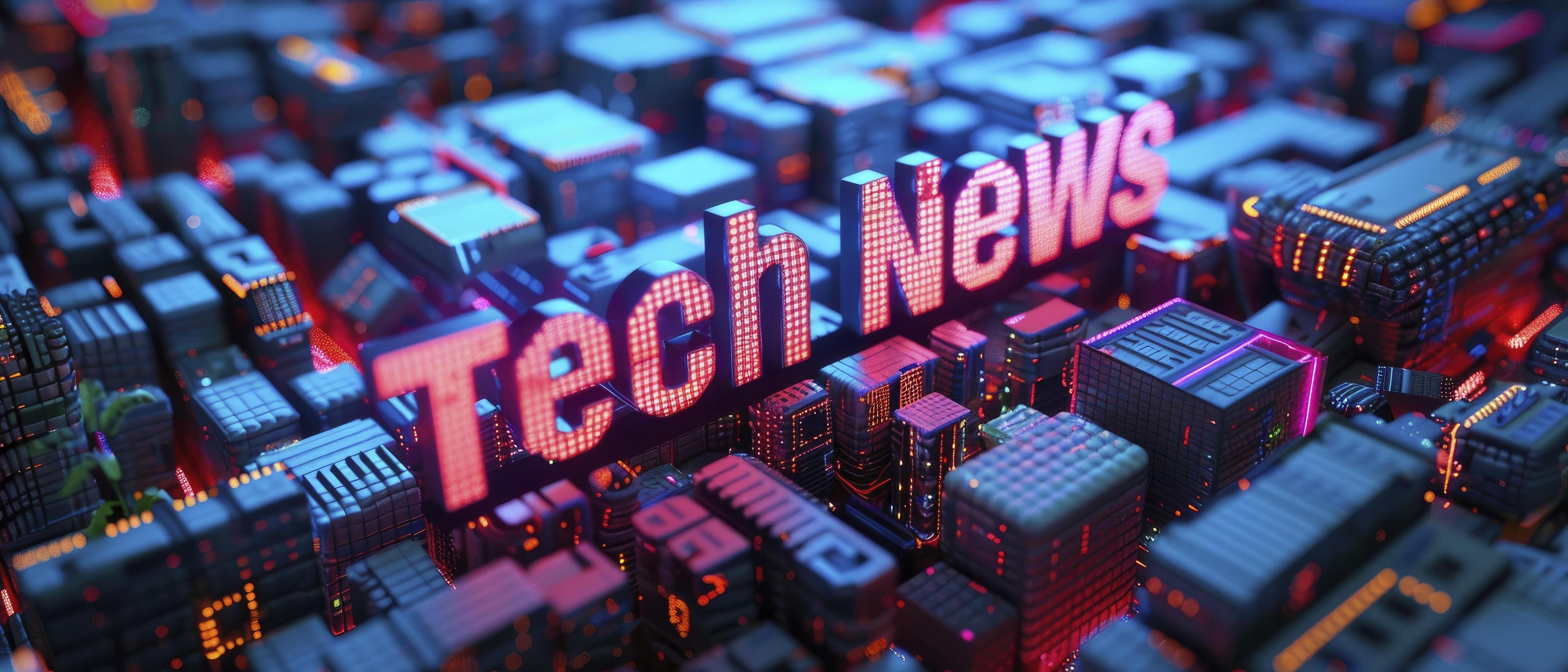 AI generated Glowing Innovation. Blue Neon Font Tech News Against a 3D ...
