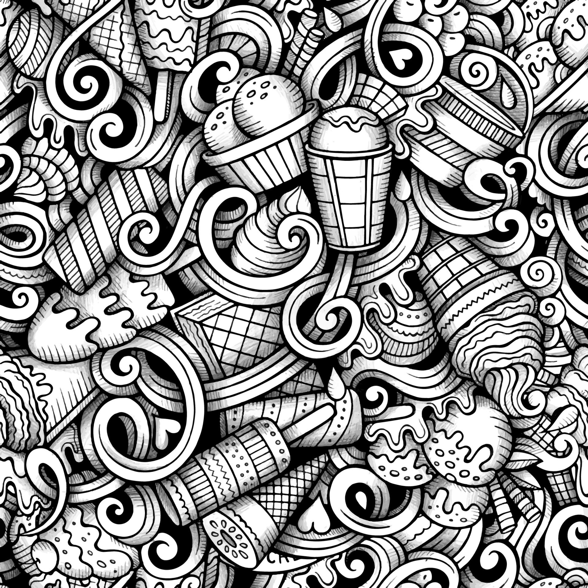 Cartoon Hand Drawn Ice Cream Doodles Seamless Pattern 40822006 Vector