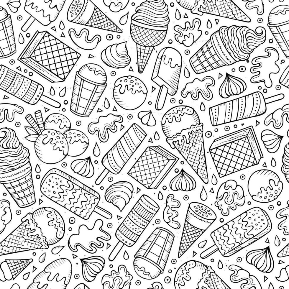 Cartoon Hand Drawn Ice Cream Doodles Seamless Pattern 40823281 Vector