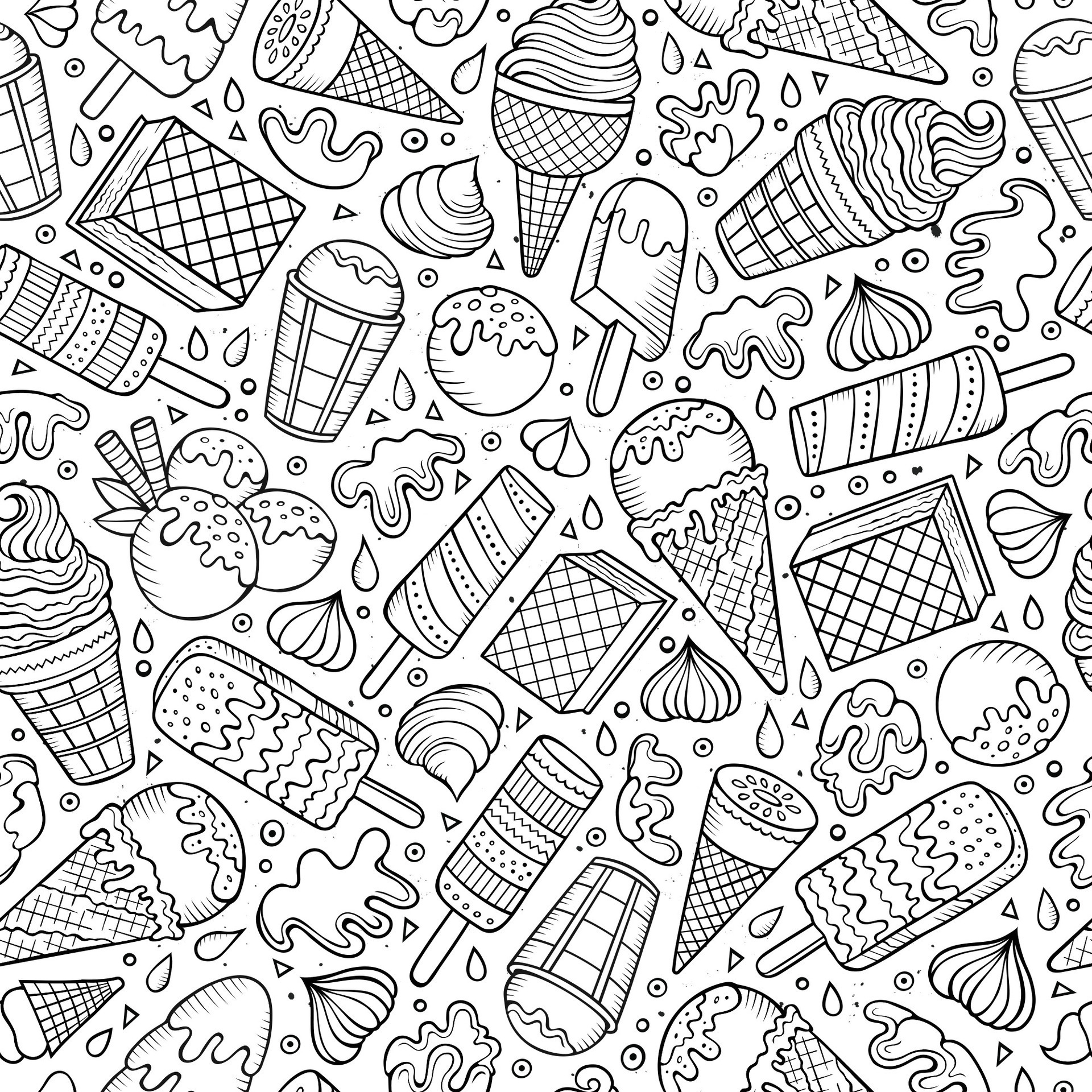 Cartoon Hand Drawn Ice Cream Doodles Seamless Pattern 40823281 Vector