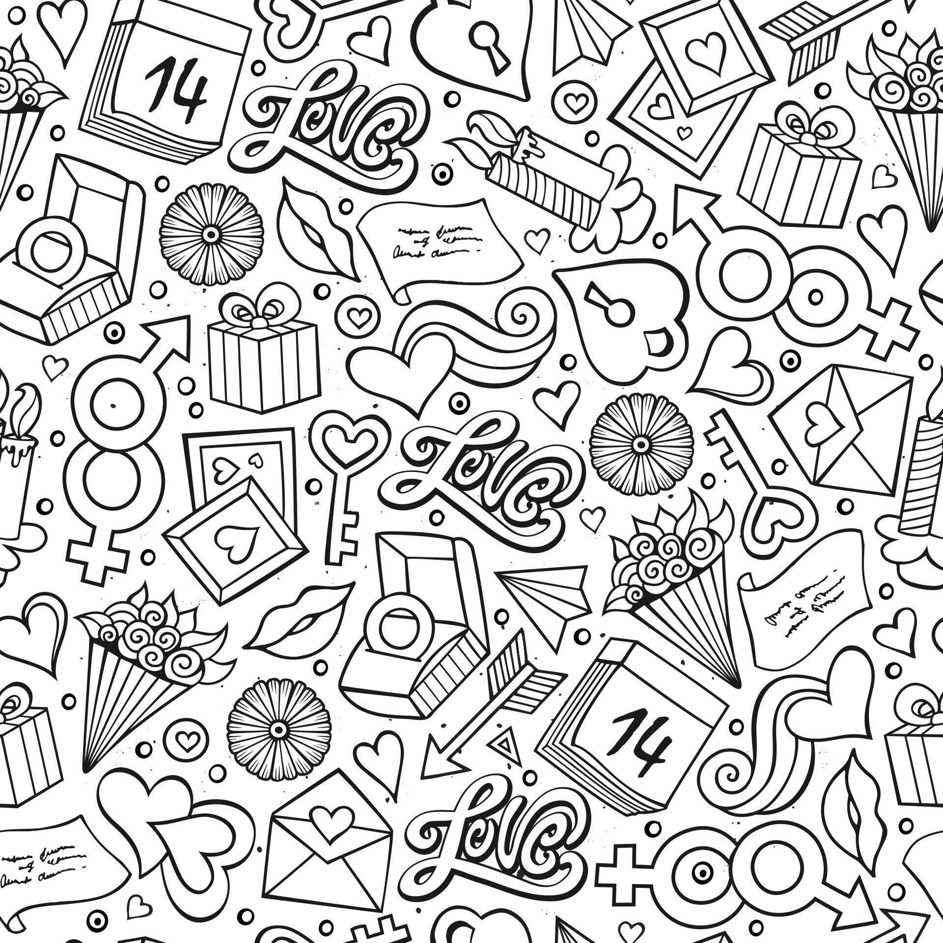 Cartoon Cute Hand Drawn Valentines Day Seamless Pattern 40823377