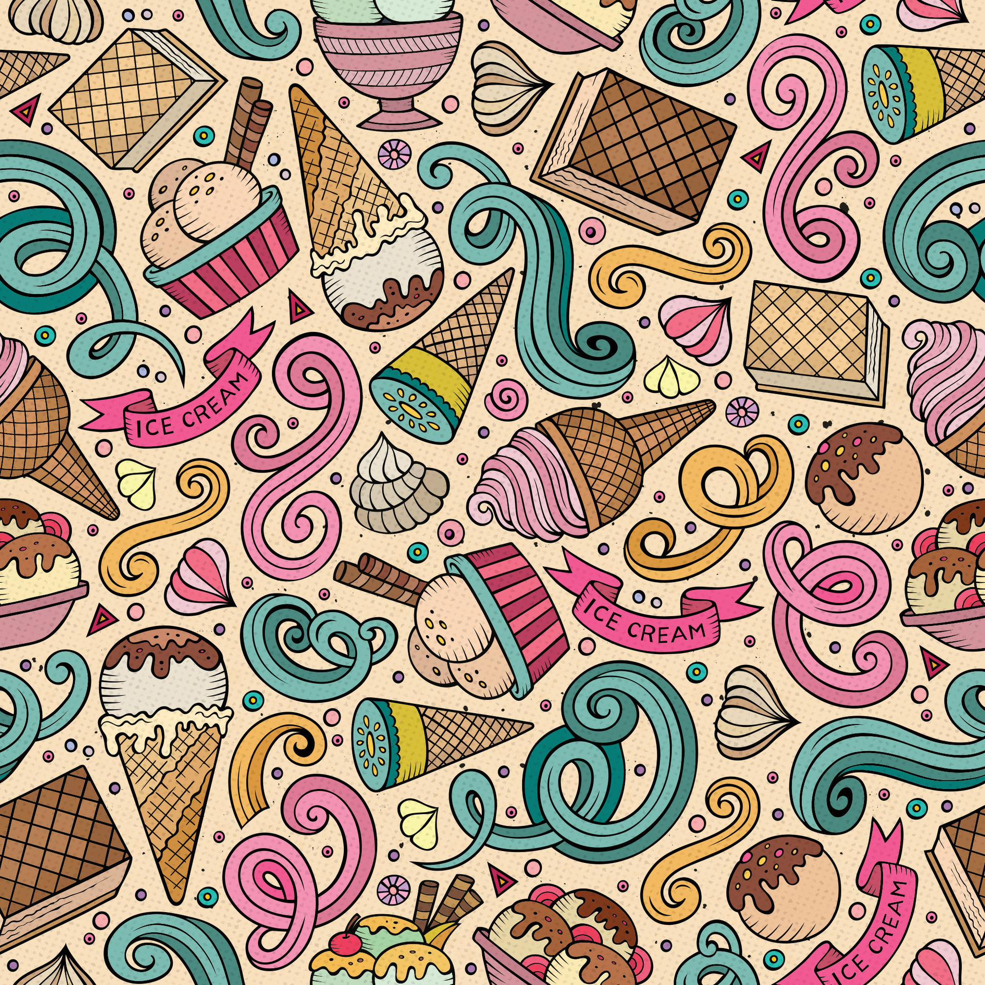 Cartoon Hand Drawn Ice Cream Doodles Seamless Pattern 40823397 Vector