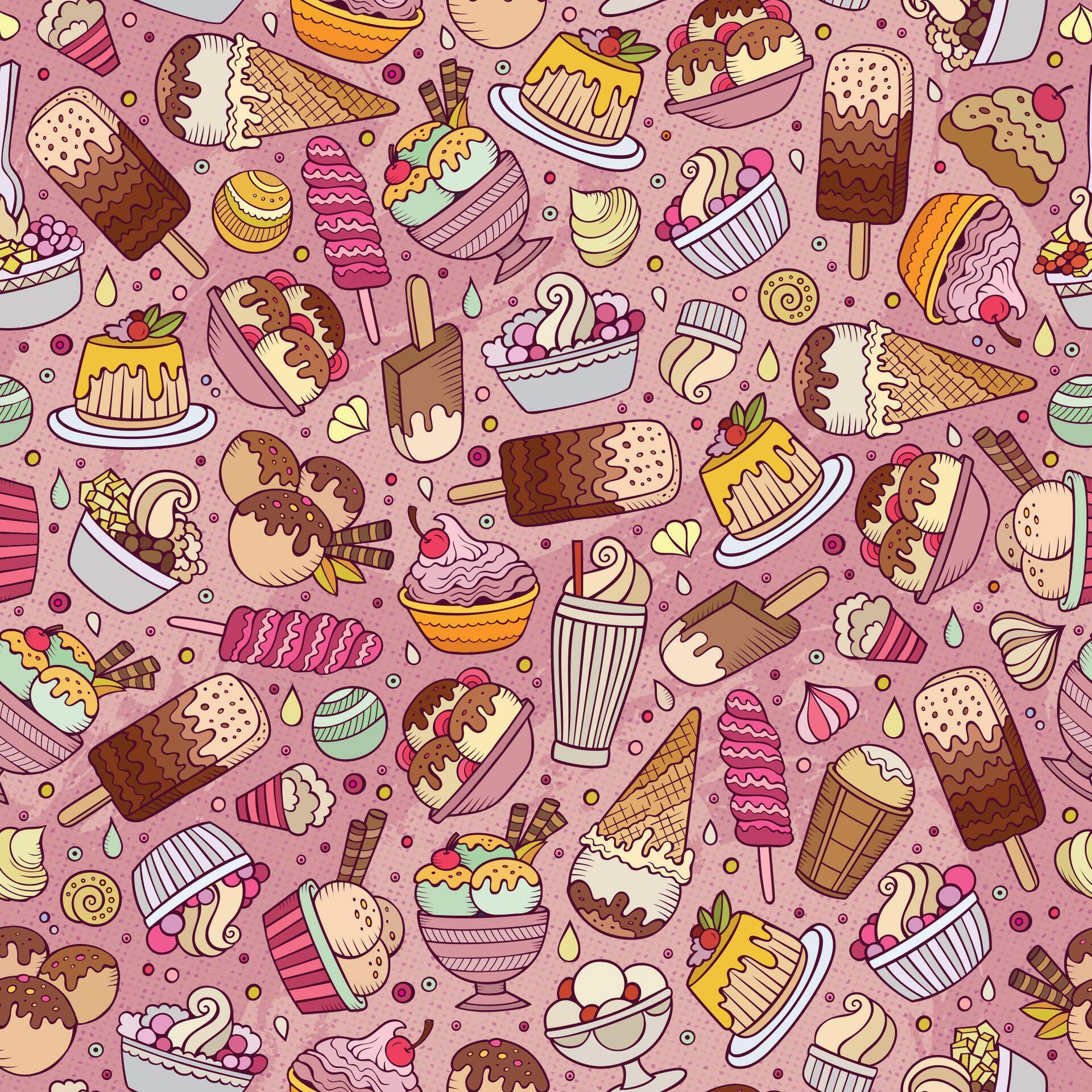 Cartoon Hand Drawn Ice Cream Doodles Seamless Pattern 40823635 Vector