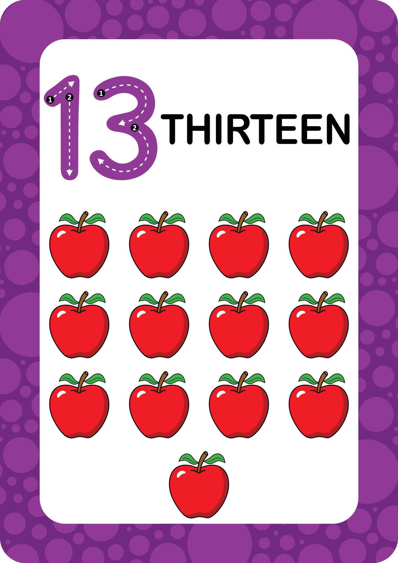 Numbers Flashcards. Number Seventeen Educational math card for children. Learn Counting numbers ...