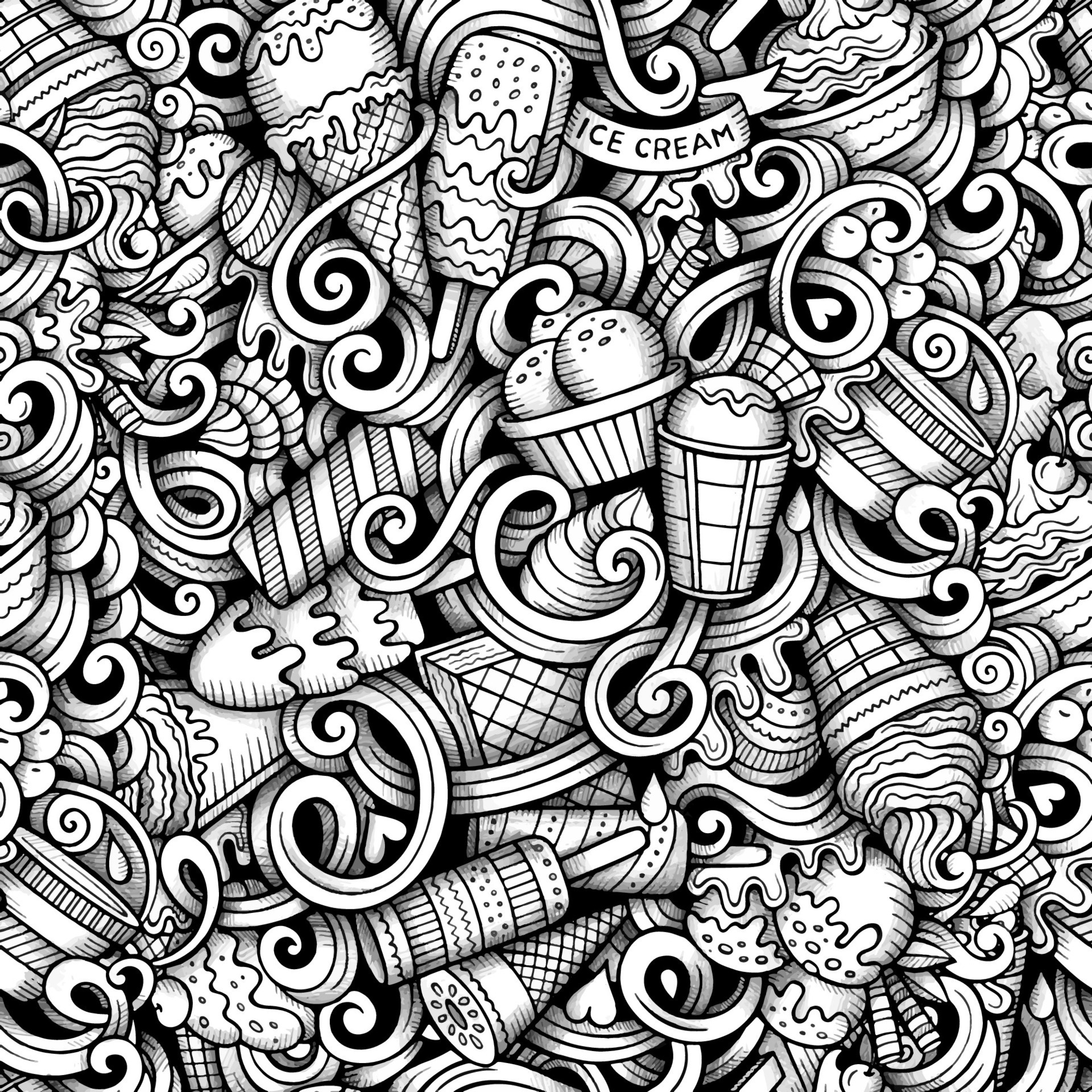Cartoon Hand Drawn Ice Cream Doodles Seamless Pattern 40834875 Vector