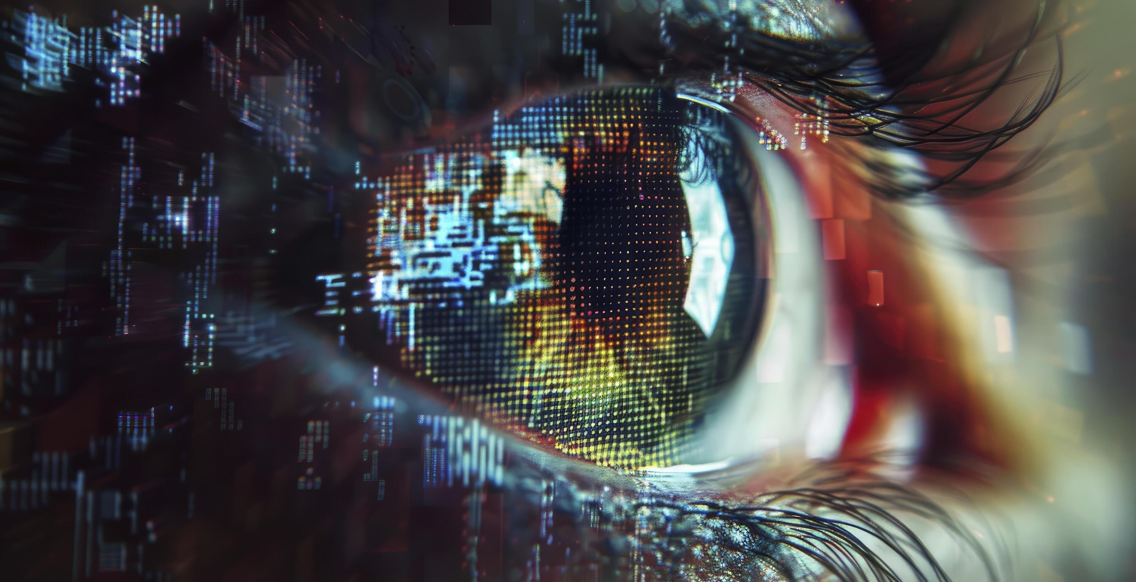 AI generated An eye with computer code that is bright with color ...