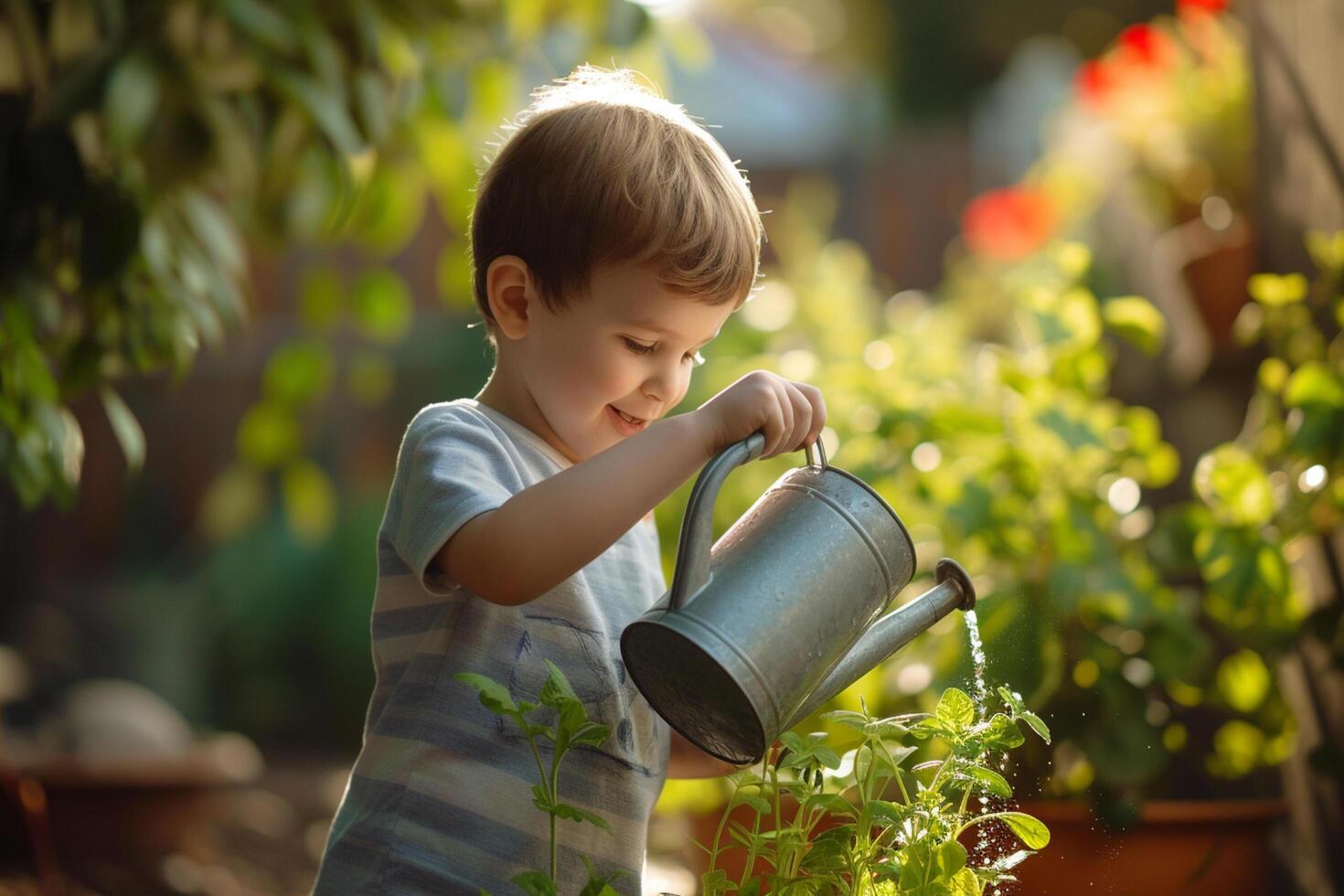 Kid Watering Plant Stock Photos, Images and Backgrounds for Free Download
