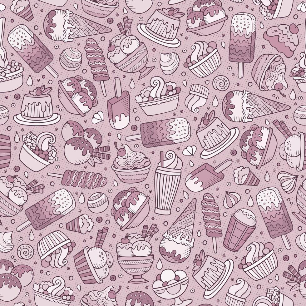 Cartoon Hand Drawn Ice Cream Doodles Seamless Pattern 40865000 Vector