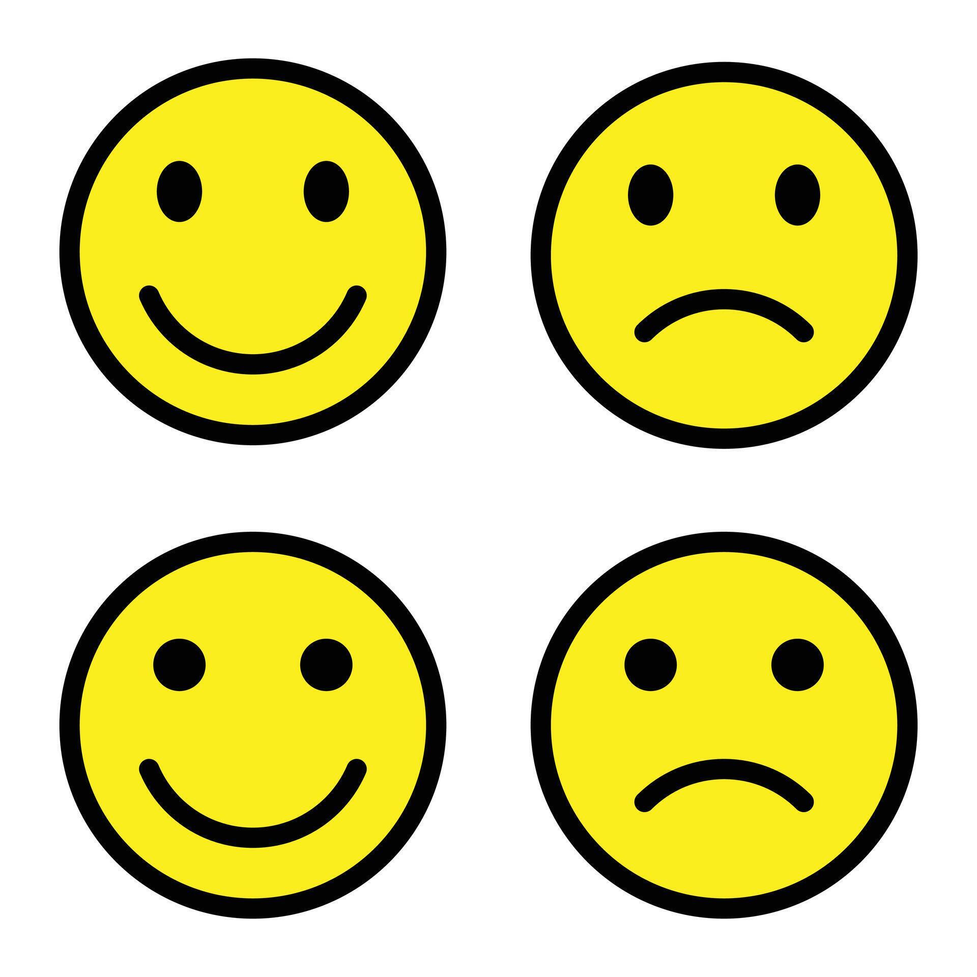Happy and sad face emoji icon vector. Smile and unhappy emoticon ...