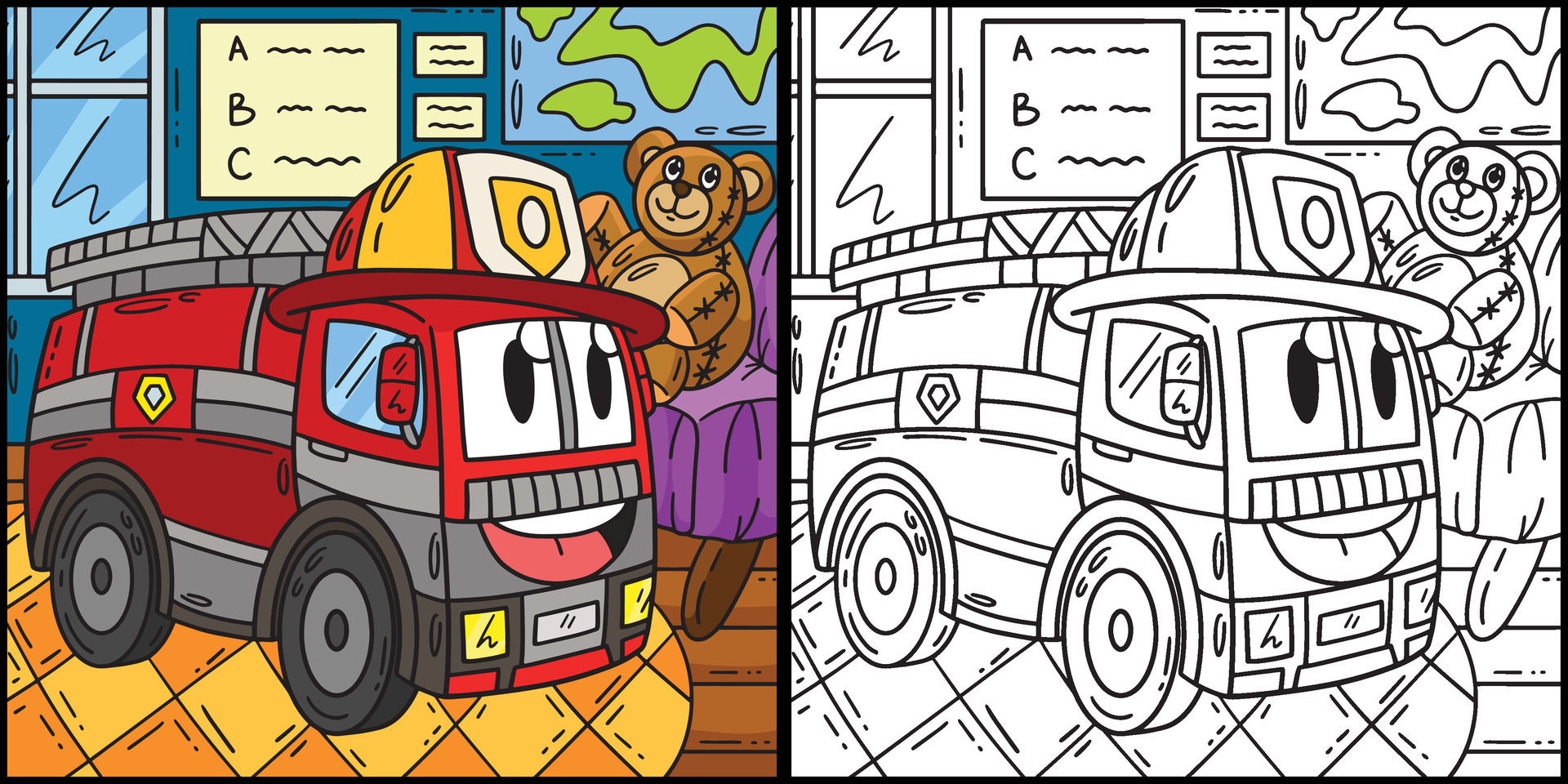 Firefighter Truck Toy Coloring Page Illustration 40867678 Vector Art at ...