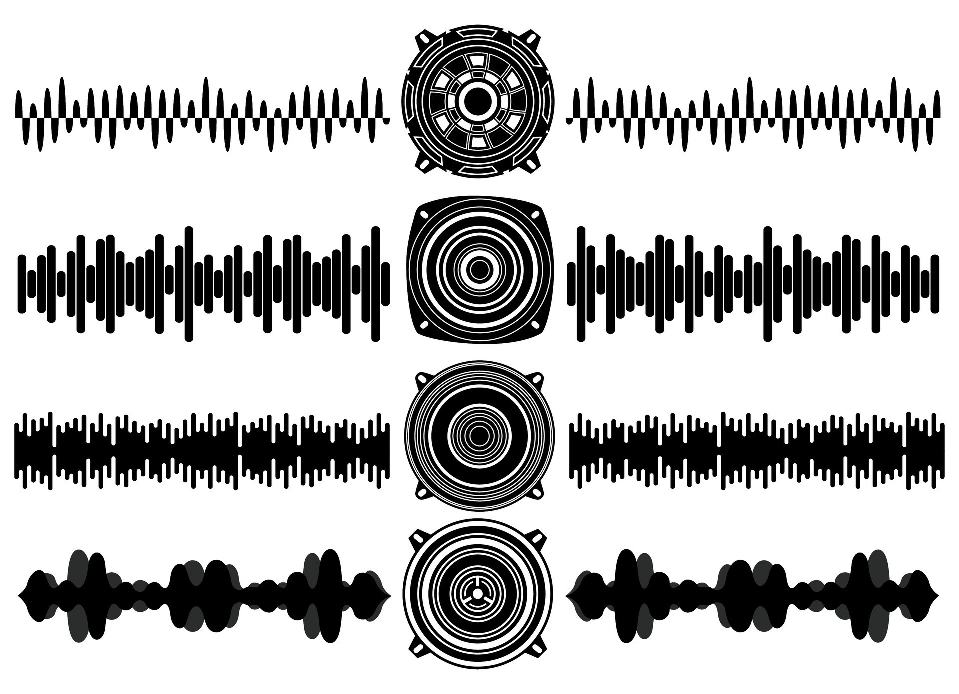 set subwoofer speaker icon symbol. loudspeaker soundwave design vector ...