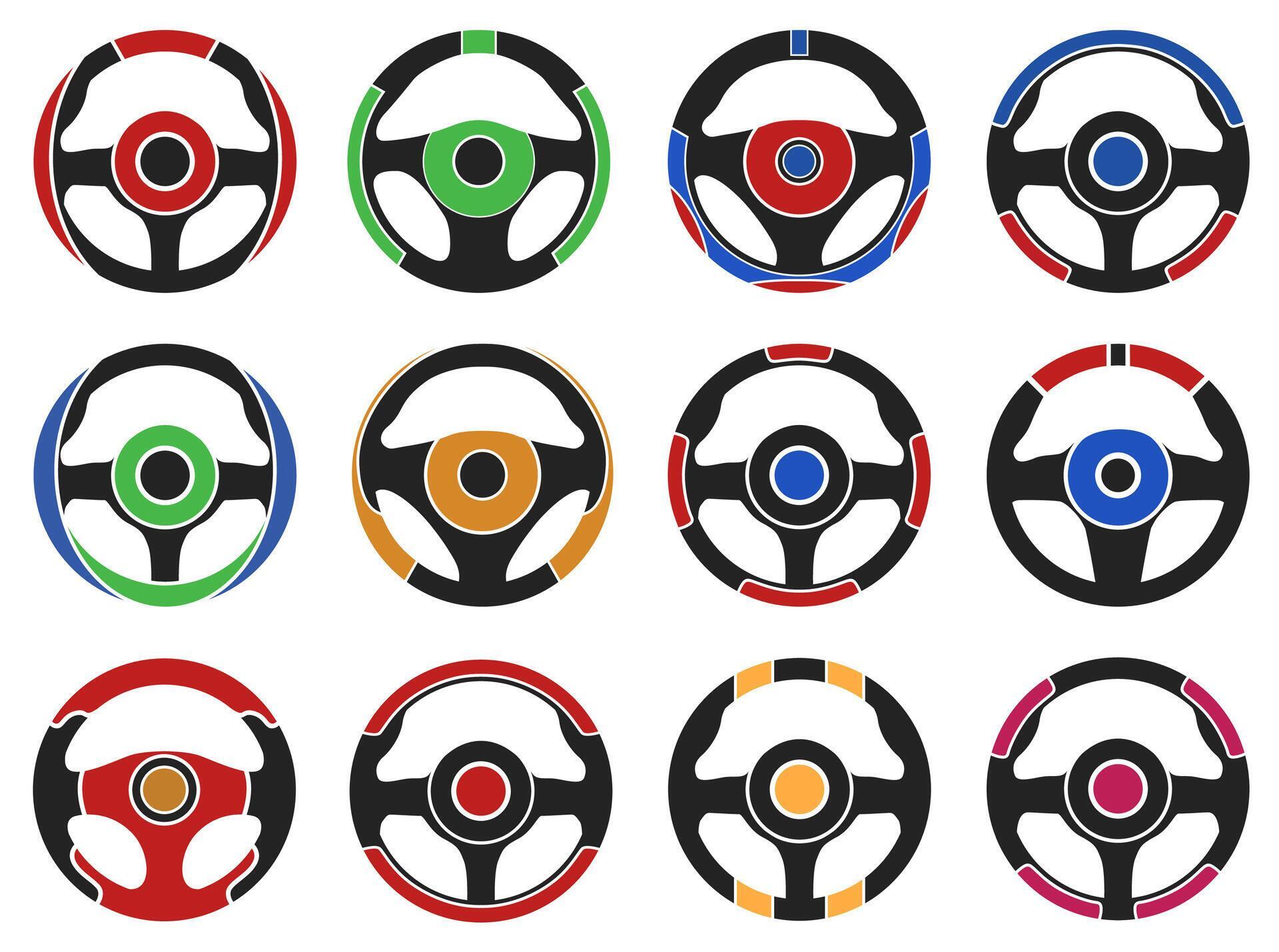 Set modern Steering Wheel icon logo. automobile accessories vector ...