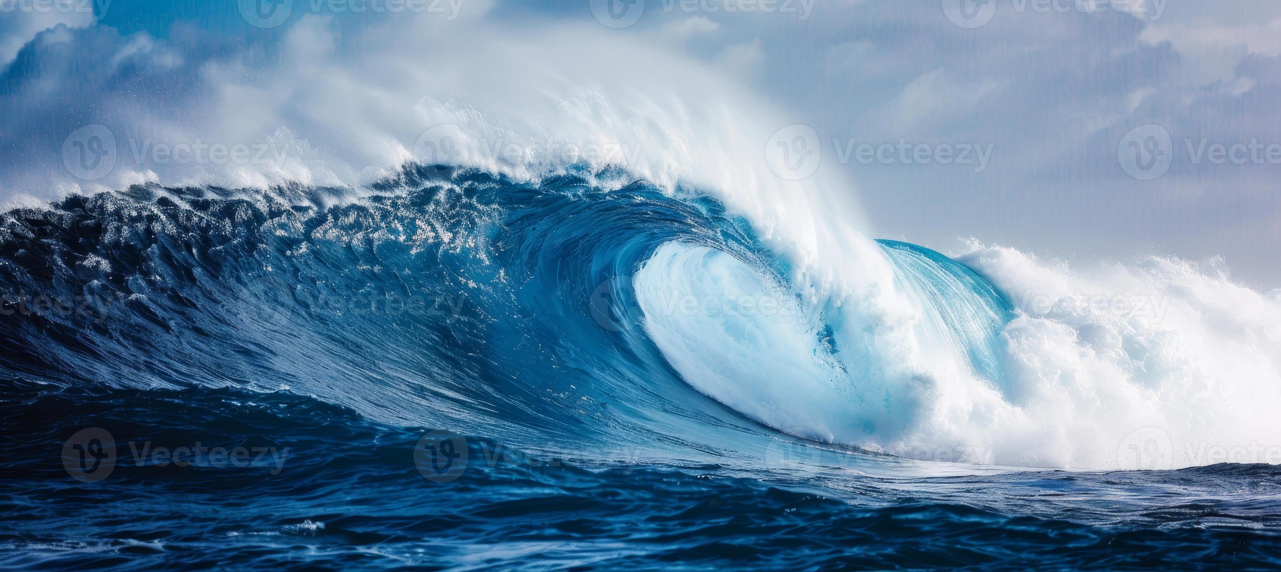 AI generated Gigantic ocean wave towering at sunset, breathtaking side ...