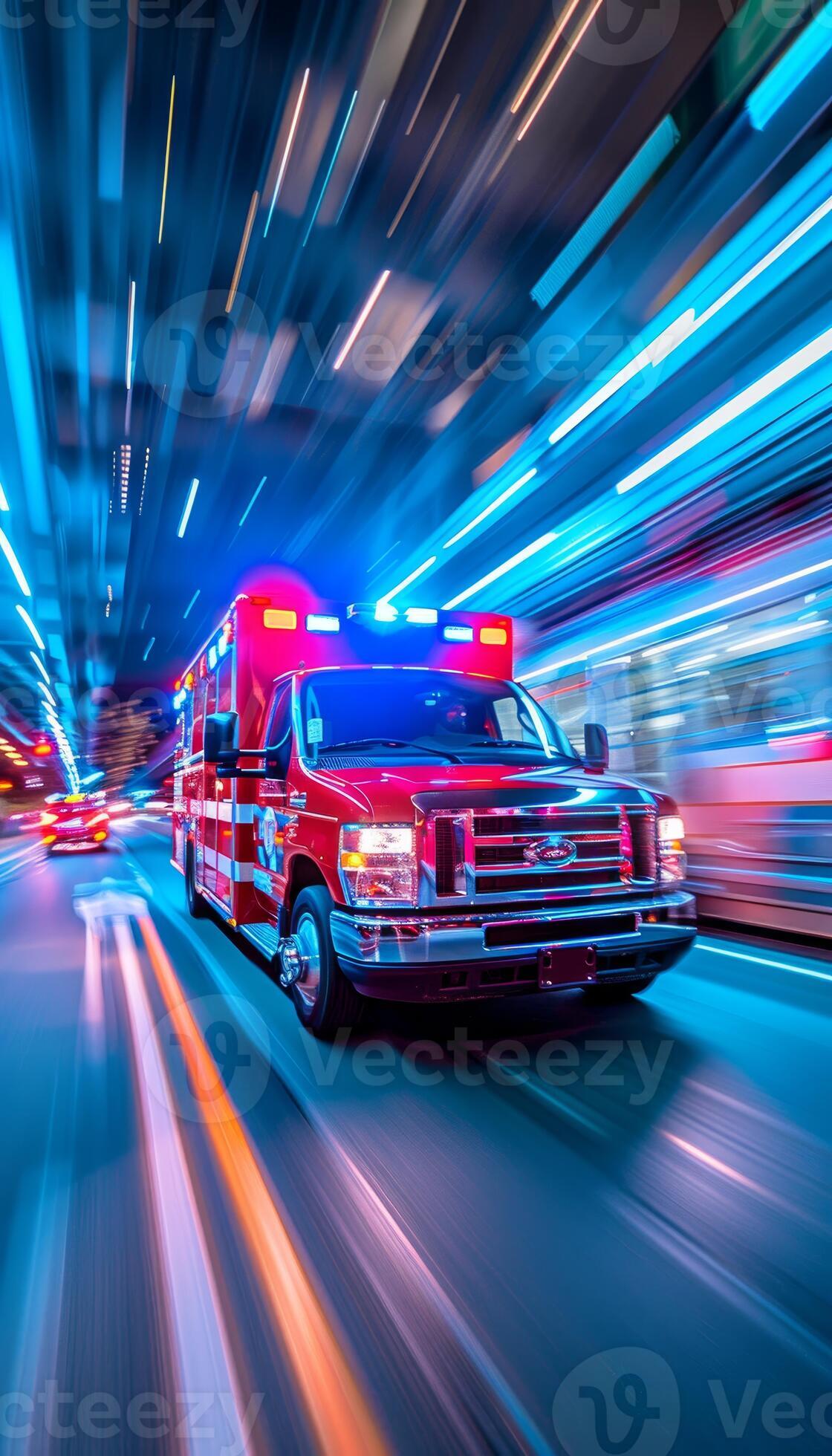 AI generated Emergency ambulance racing with blurred motion effect for ...