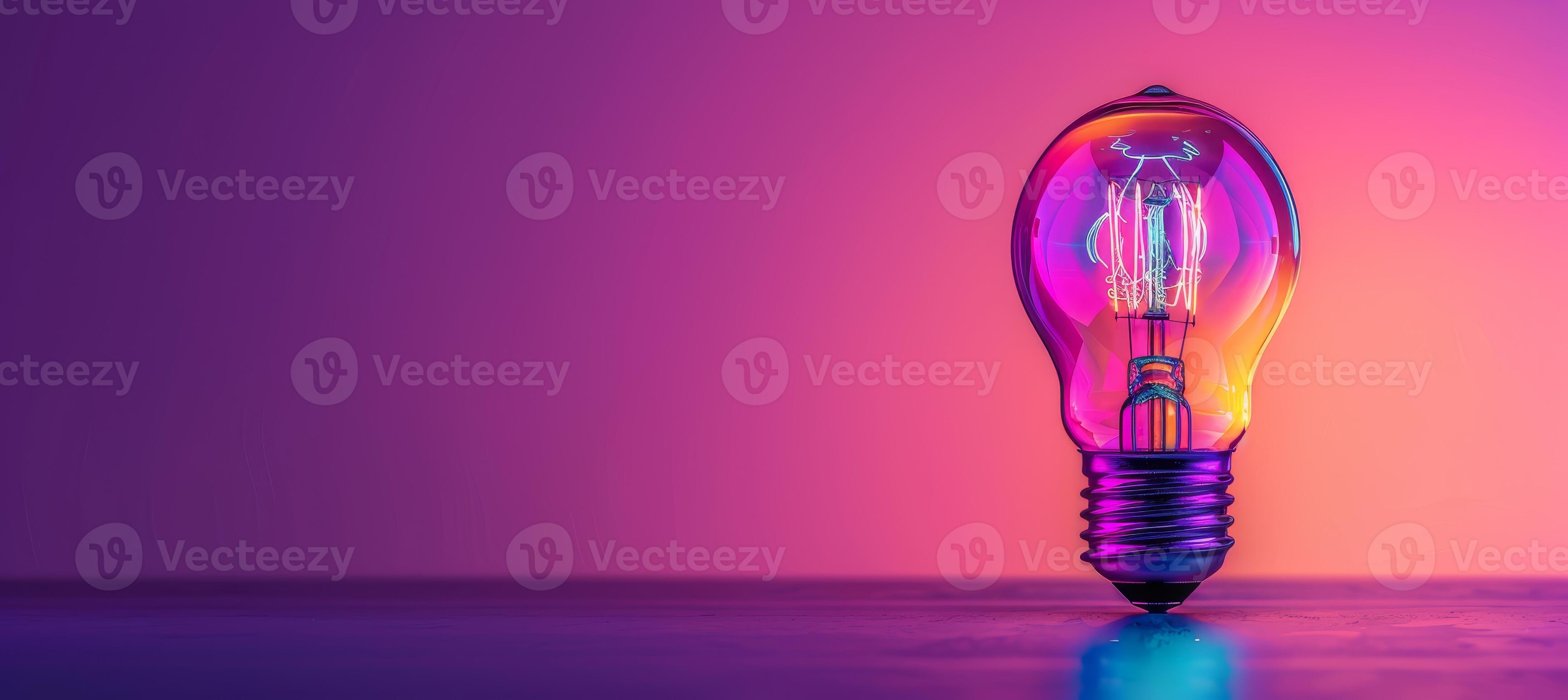 AI generated Glowing light bulb illuminated by neon lights in a ...