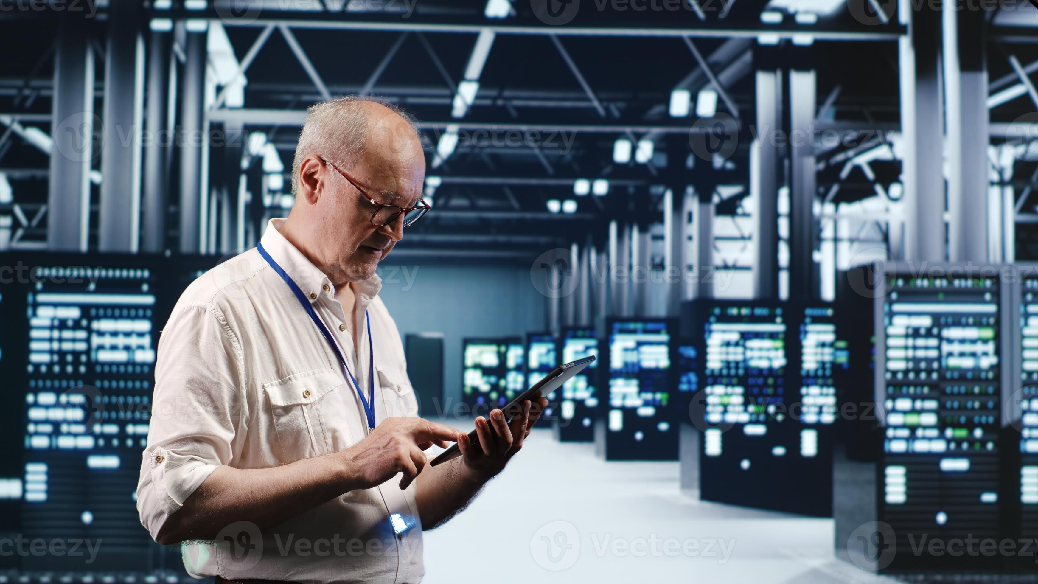 Senescent Professional Navigating Network Of Server Rigs In Industrial