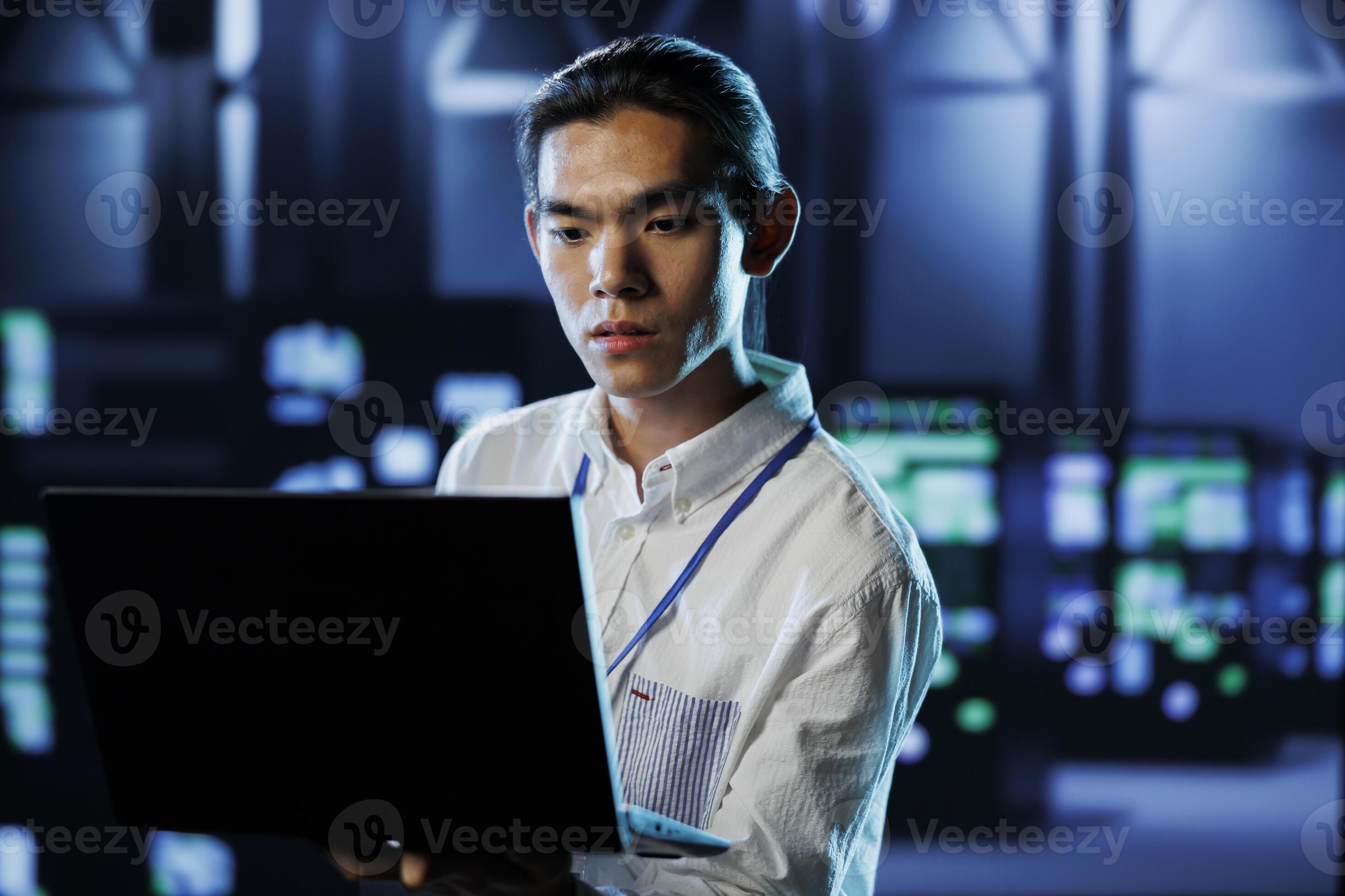 Qualified Engineer Between Server Hub Rows Providing Processing Resources For Businesses