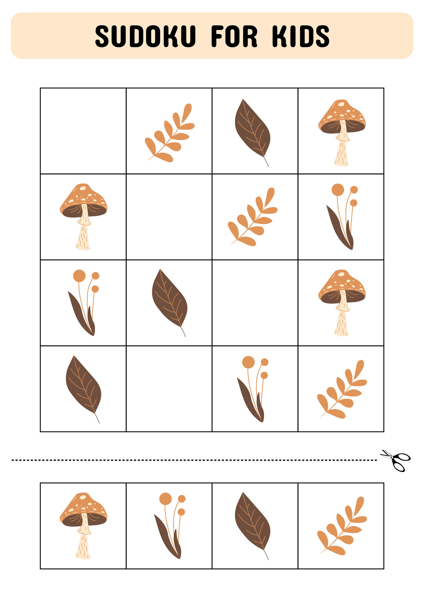 Sudoku for kids Autumn theme. Games for children. Printable pages for ...