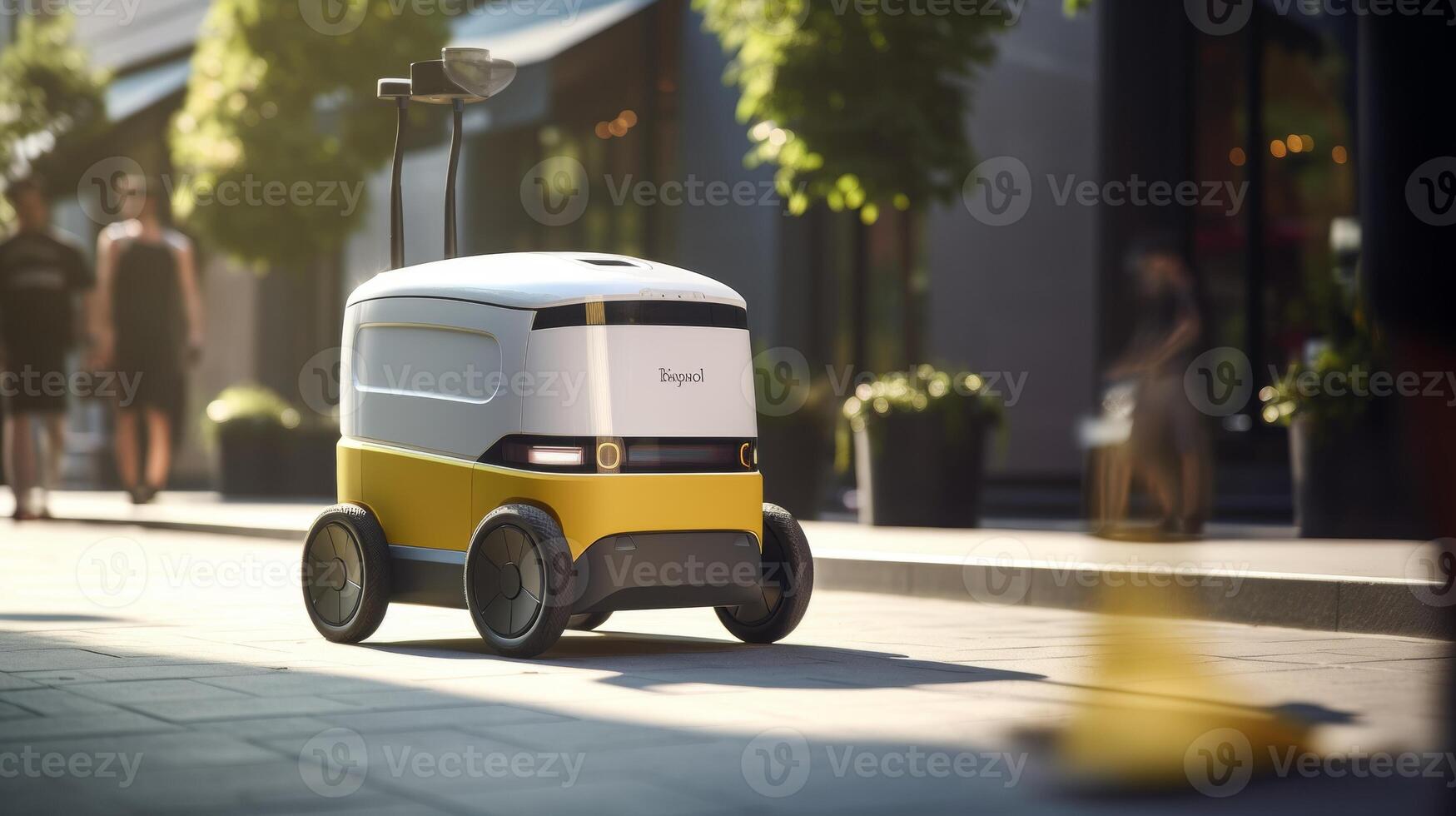 AI Generated The photo shows a compact, autonomous delivery robot with a polished design ...