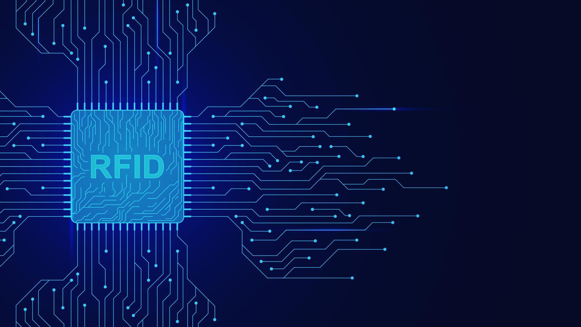 Rfid Radio Frequency Identification Concept Microchip With Electronic Board For Digital