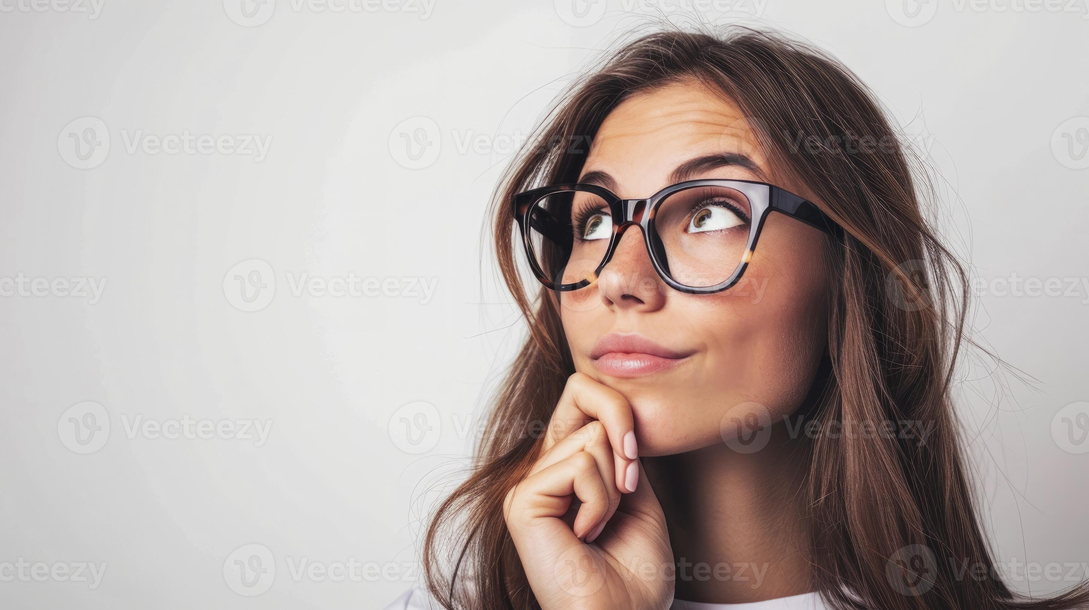 AI generated Woman, nerd or geek with glasses for vision and eyesight isolated on white ...