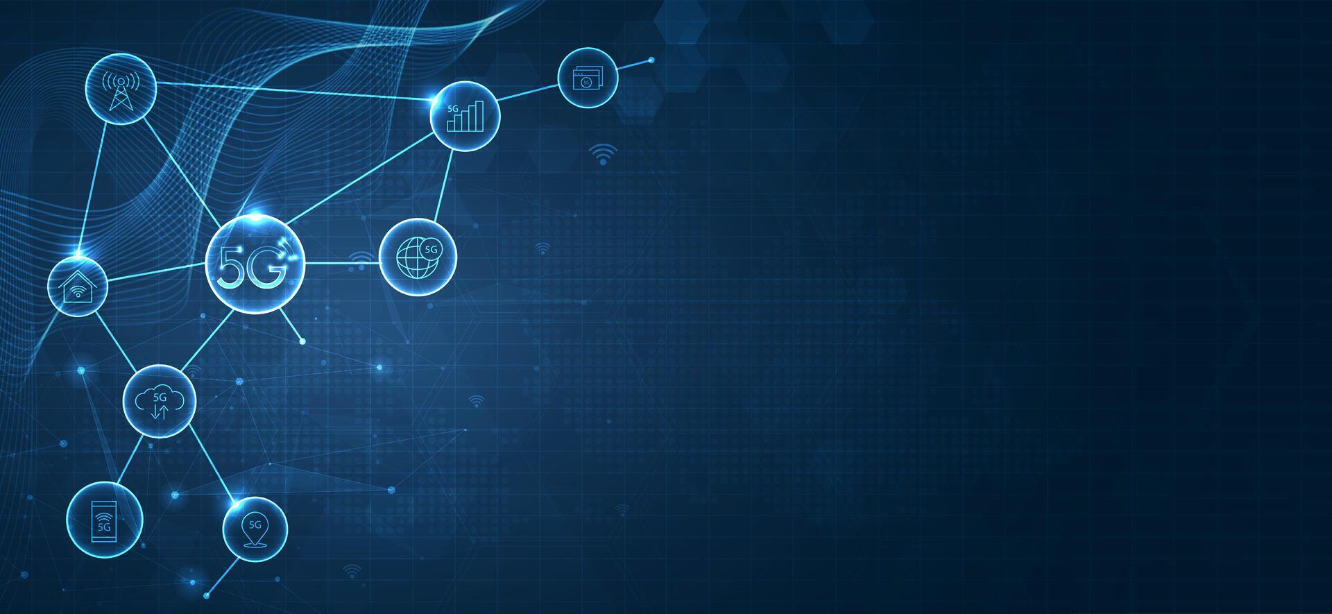 5G technology wireless data transmission, high-speed internet in abstract. Information flow ...