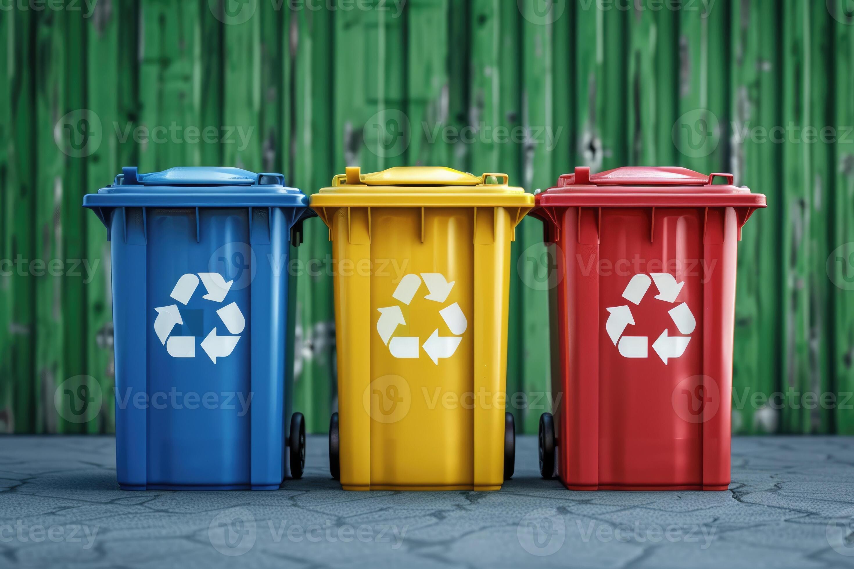 AI generated Waste sorting garbage bins, trash cans. Sorting garbage. ecology rubbish recycling ...