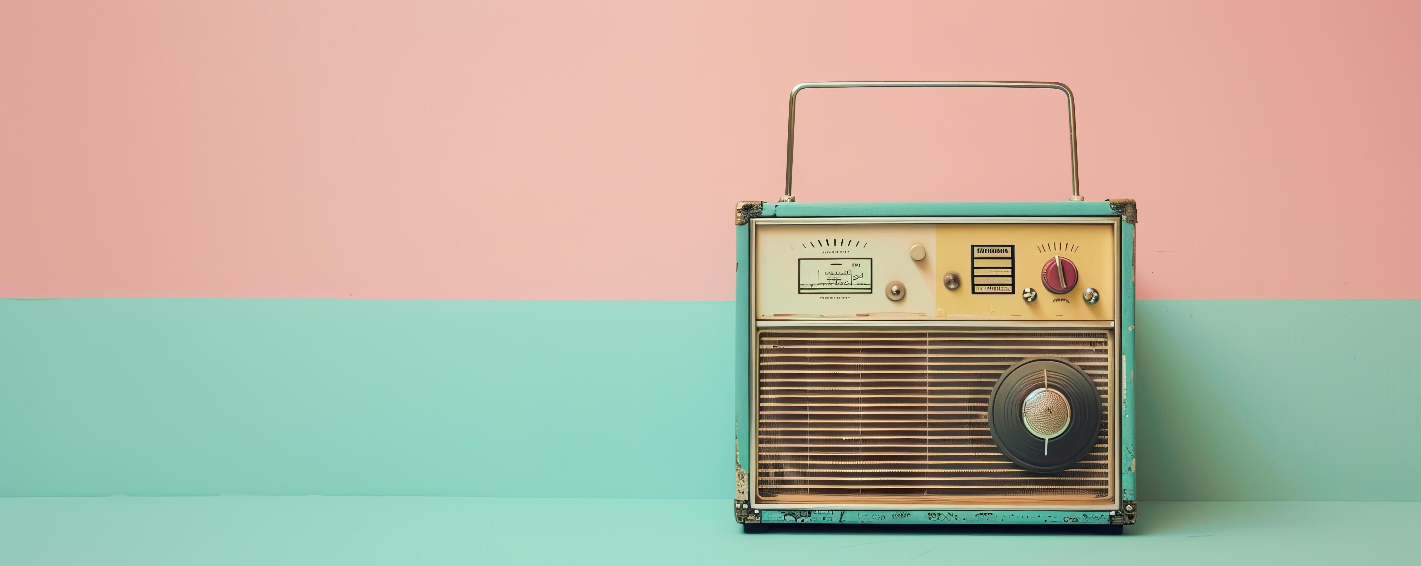 AI generated retro radio on pastel background, music recorder ...