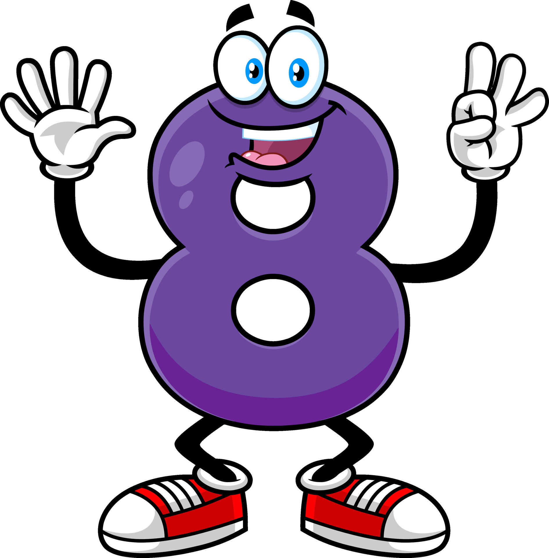 Funny Purple Number Eight 8 Cartoon Character Showing Hands Number ... Funny Purple Number Eight 8 Cartoon Character Showing Hands Number ...