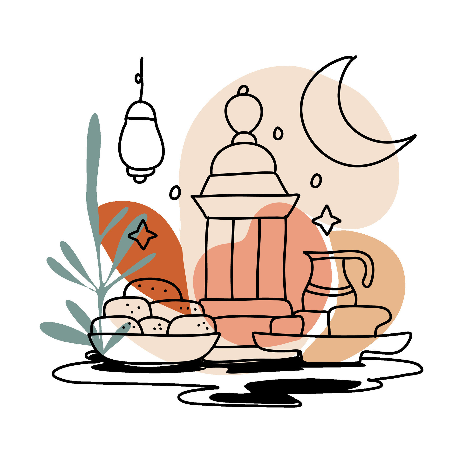 Elegant Ramadan Food Moon Flat Illustration Sticker Islamic Decal ...