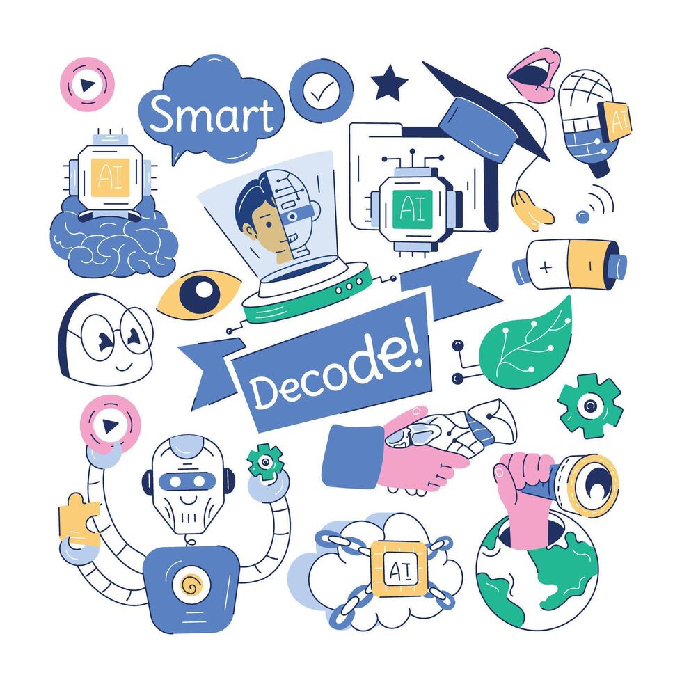 A doodle style ai background depicting deep learning, neural networks ...