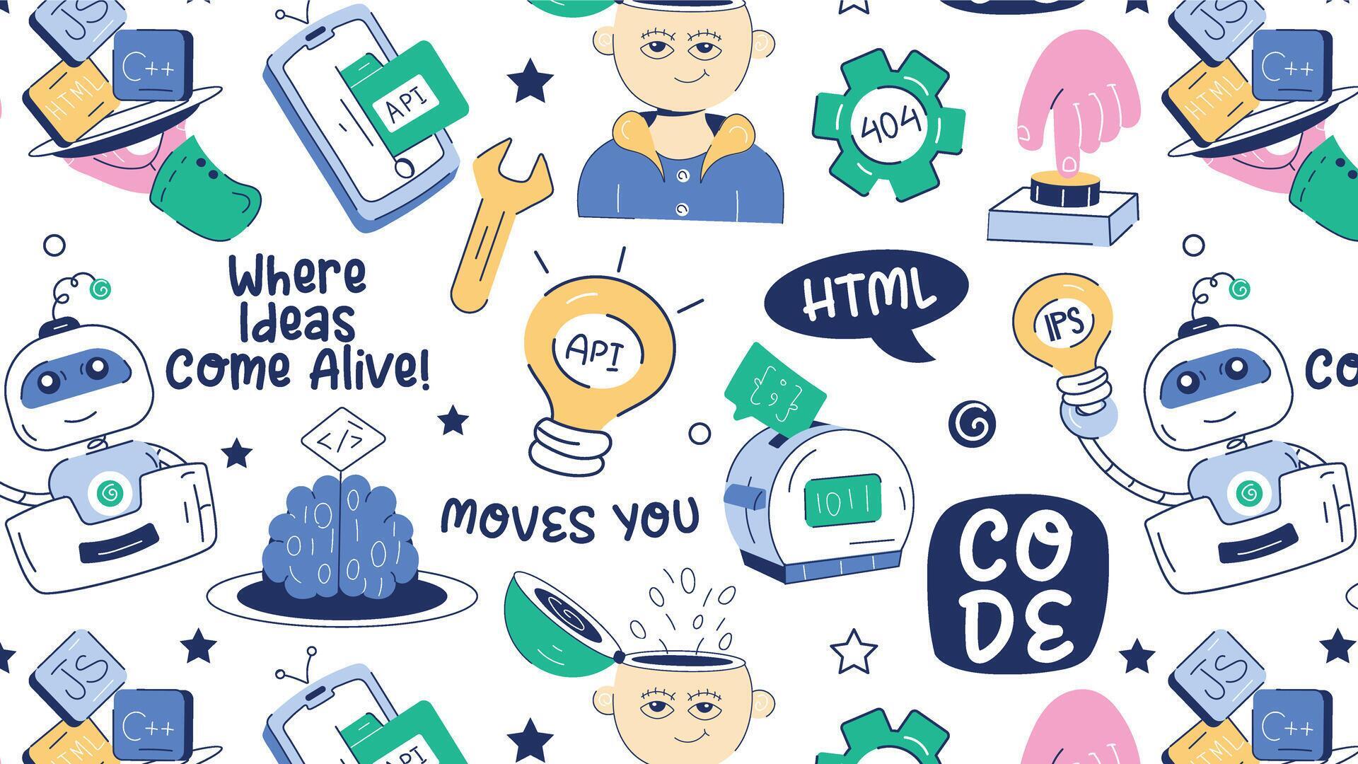 Hand drawn vector showing concepts of programming services, code errors ...