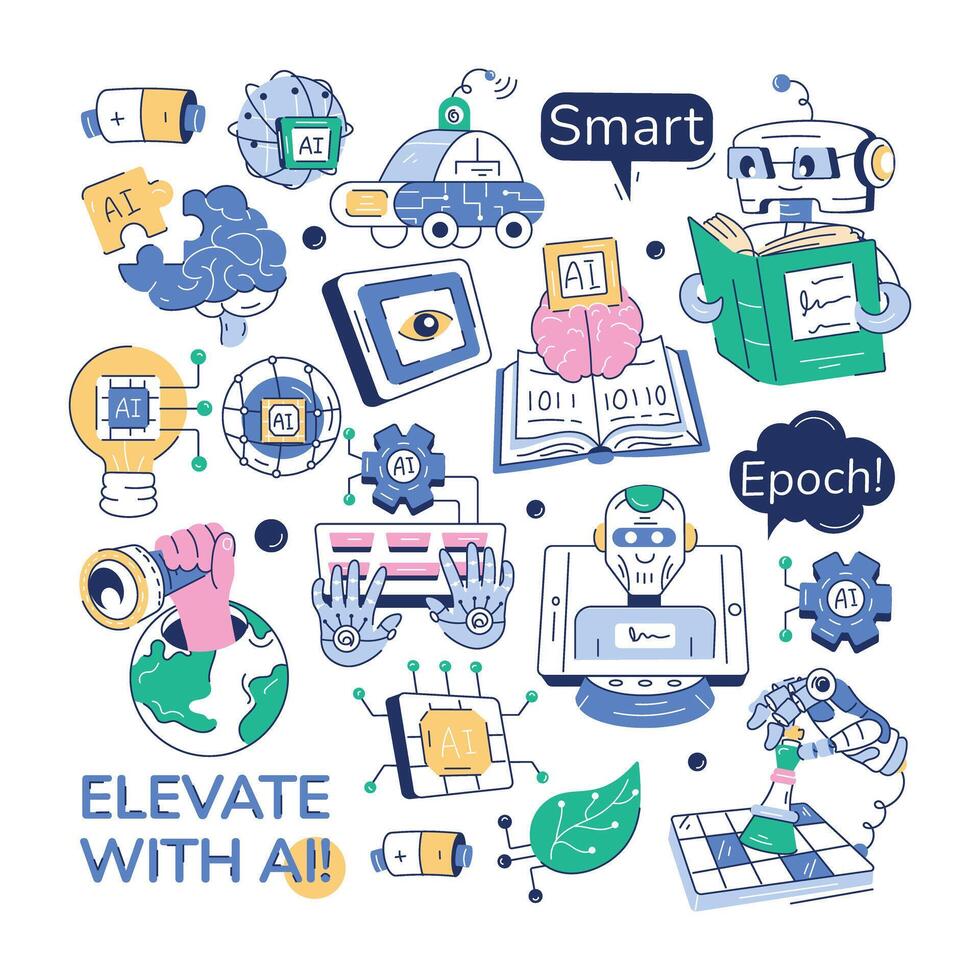 A doodle style ai background depicting deep learning, neural networks ...