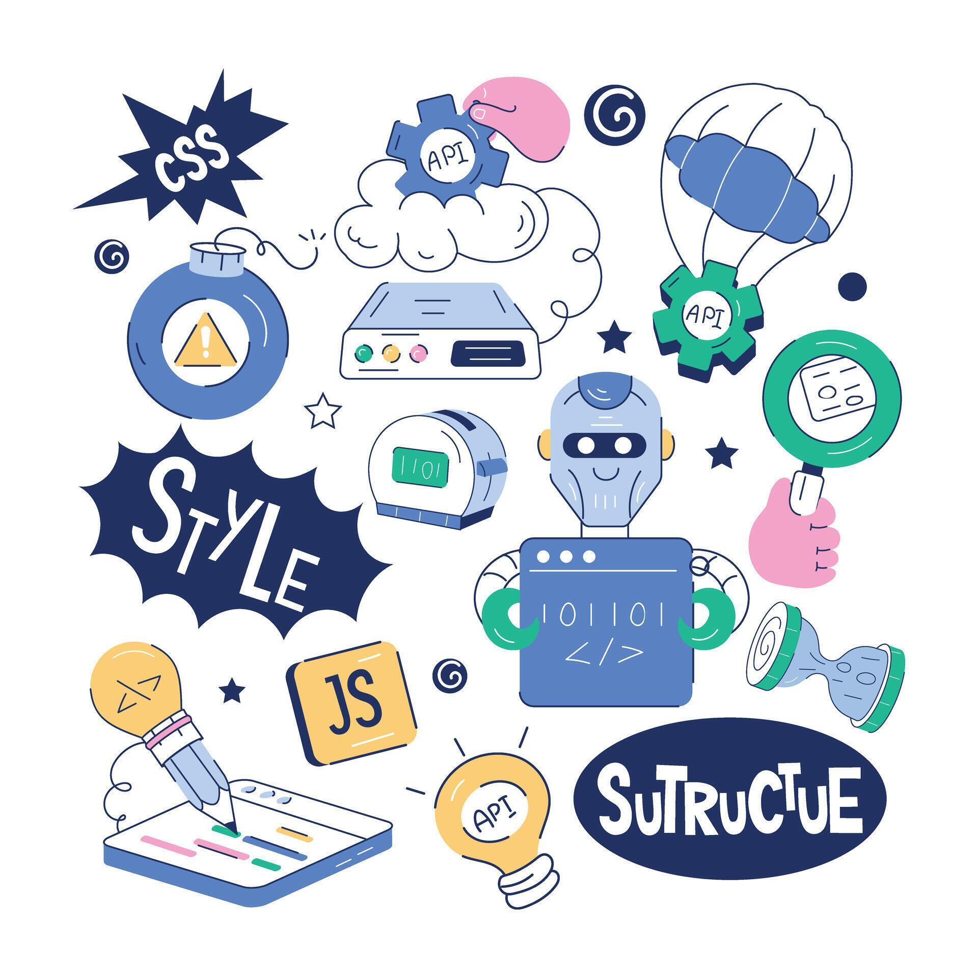 Programming mural in doodle style designed with various development ...