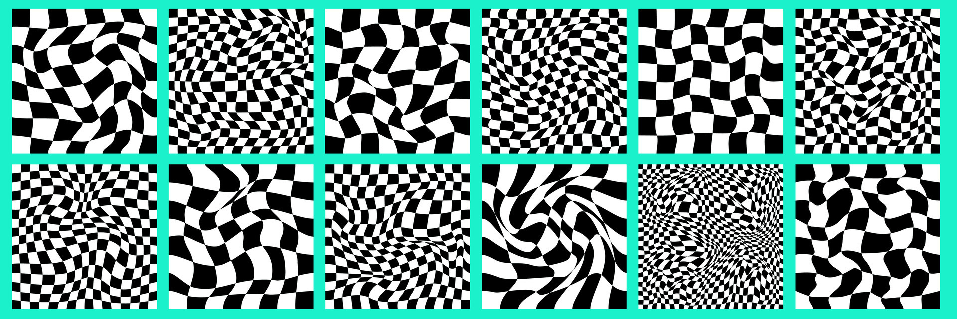 Checkerboard psychedelic pattern set black and white. Checkerboard ...