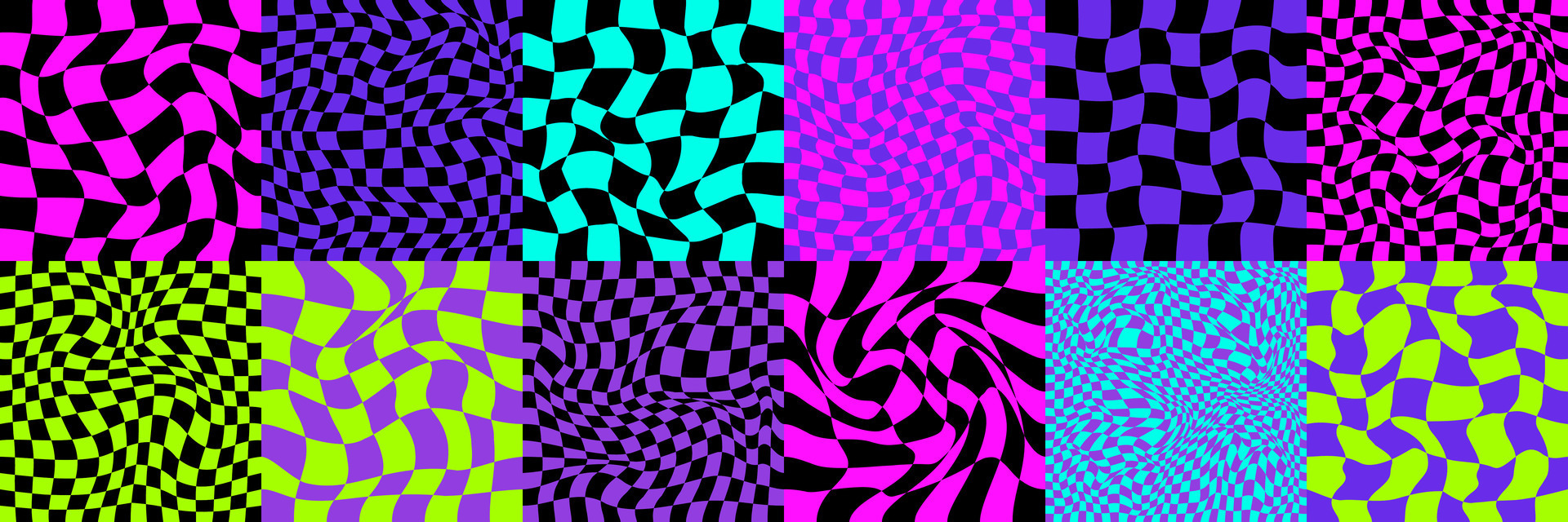 Checkerboard psychedelic pattern set black and white. Checkerboard ...