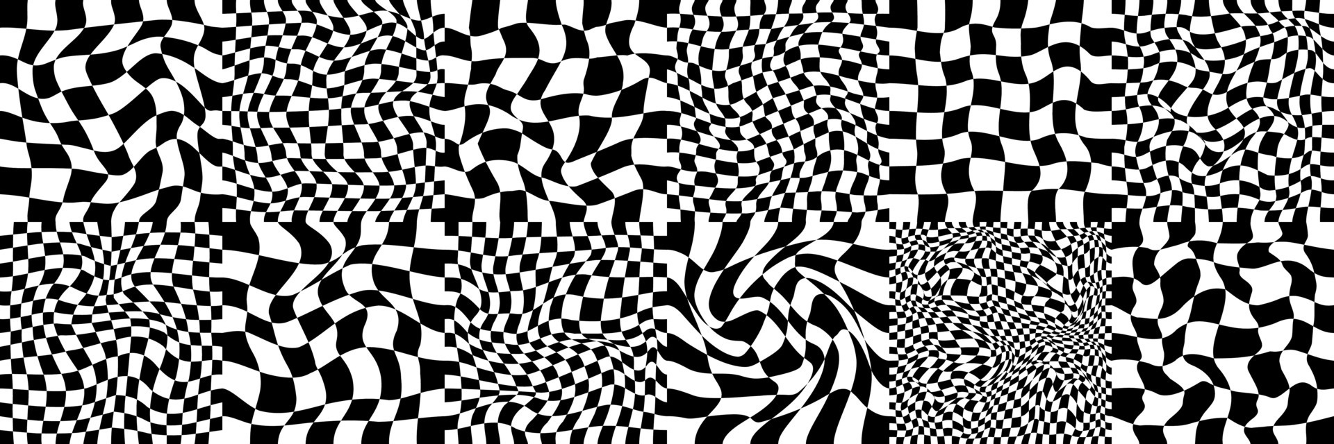 Checkerboard psychedelic pattern set black and white. Checkerboard ...