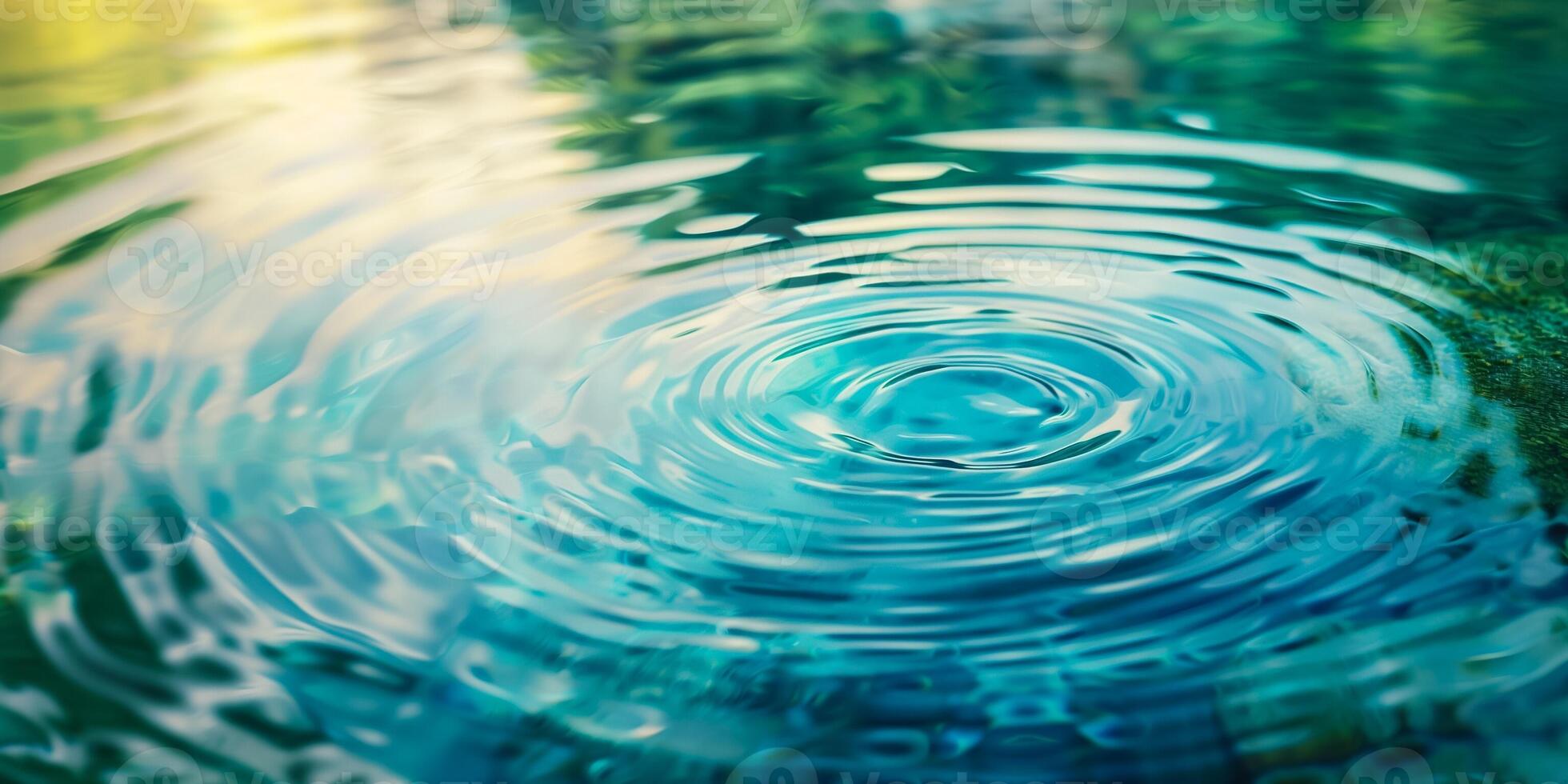 Ai Generated Serene Water Surface With Concentric Ripples And Vibrant Reflections Representing