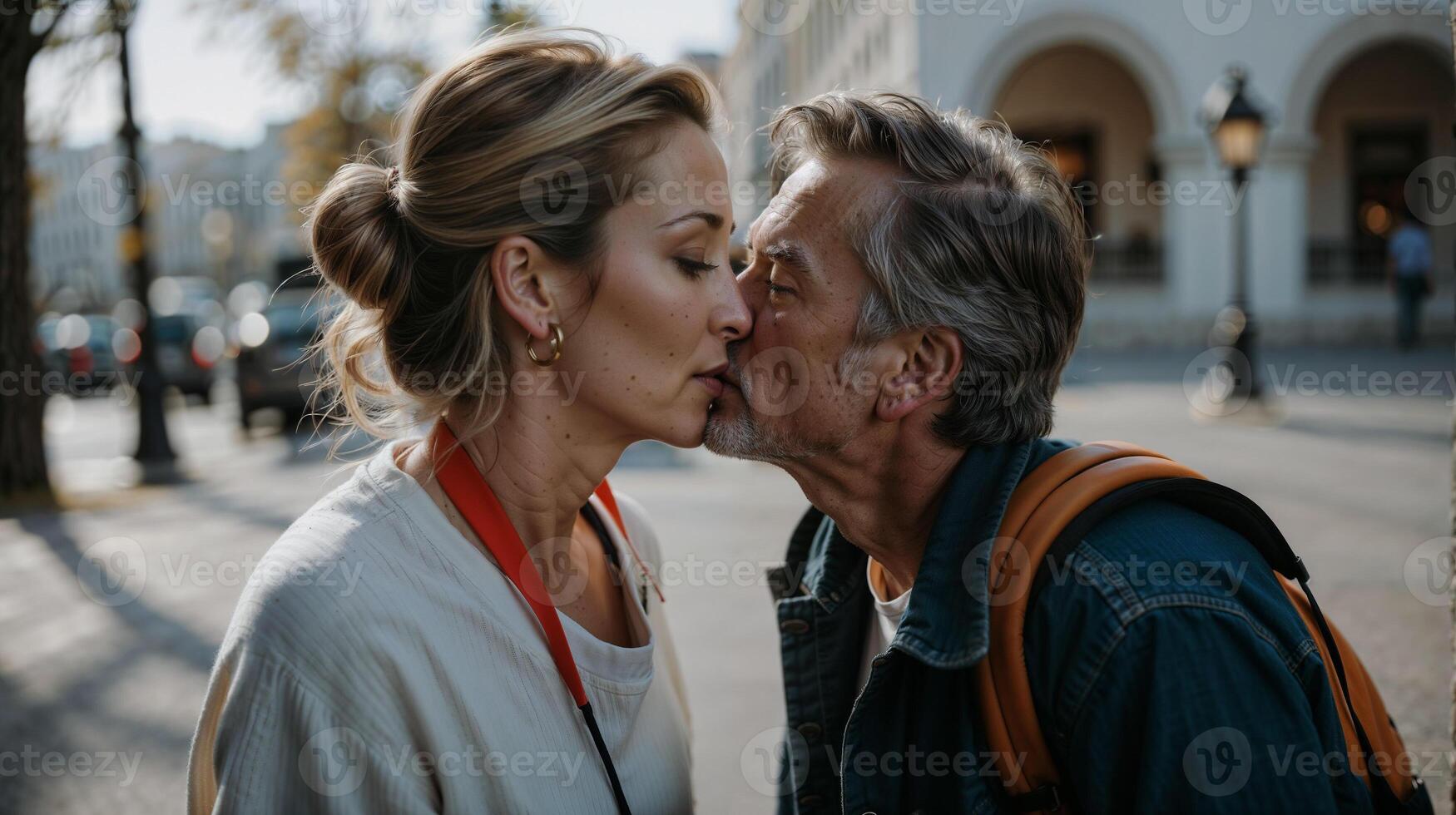 AI generated Wealthy Old man kissing a beautiful attractive stylish young woman, international ...