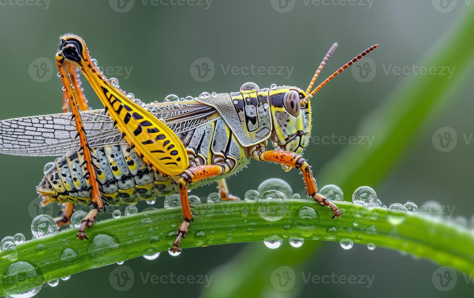Ai Generated An Intimate Look At A Grasshopper Focusing On Its Vibrant